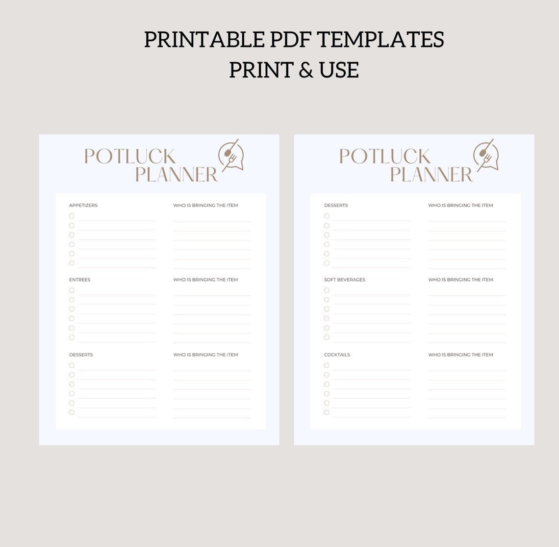 Potluck Printable, Sign up Sheet, Potluck Dinner Planner, Printable PDF ...