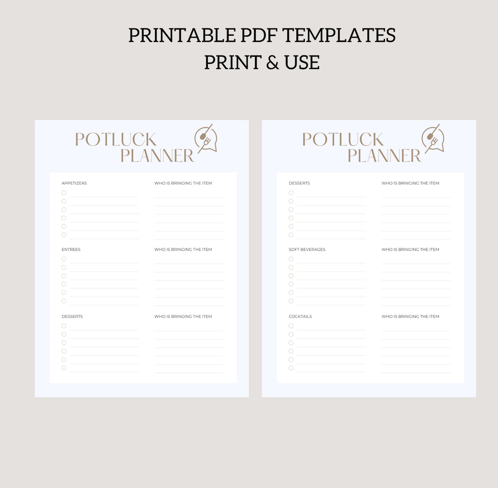 Potluck Printable, Sign up Sheet, Potluck Dinner Planner, Printable PDF ...