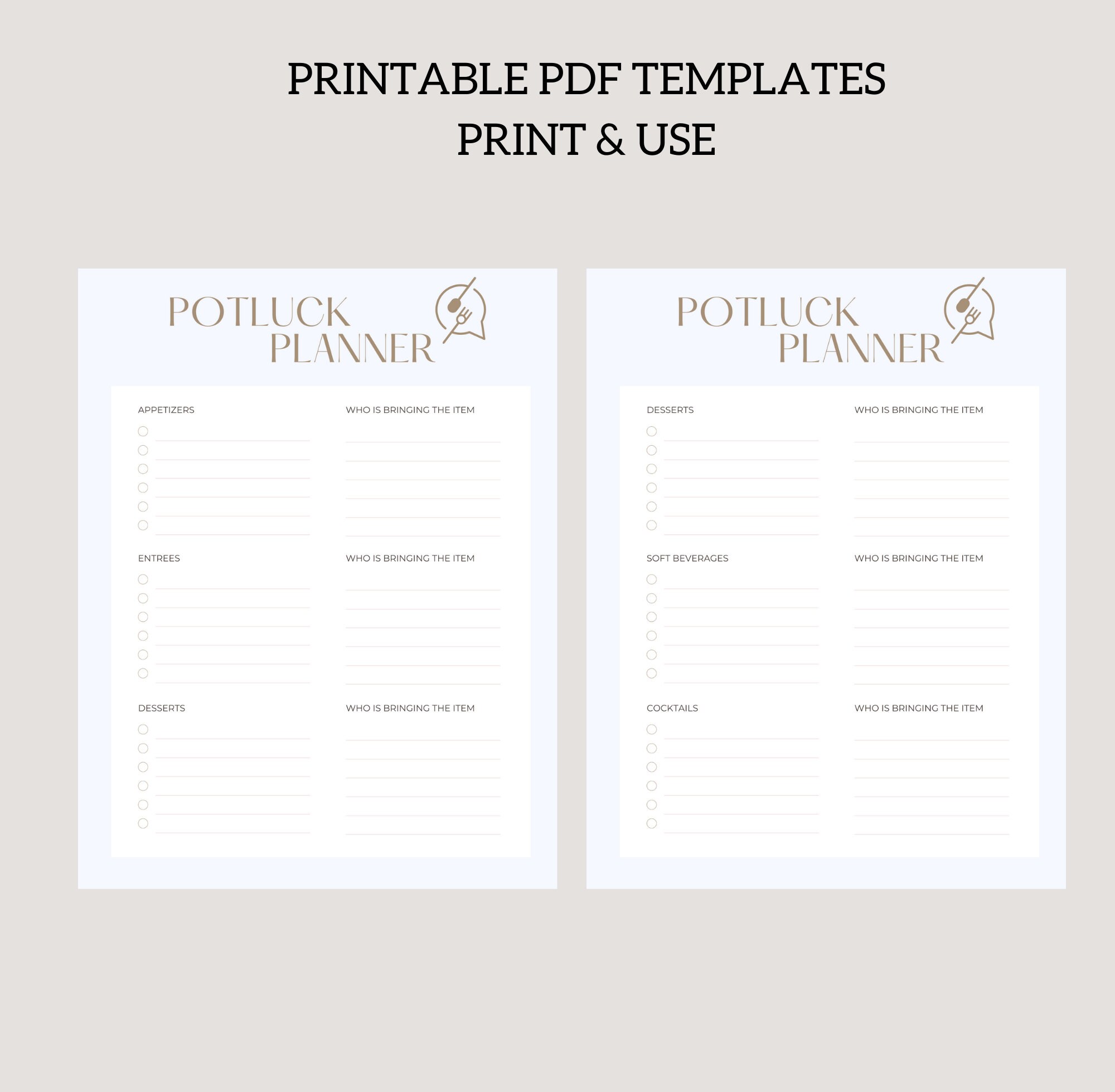 Potluck Printable, Sign up Sheet, Potluck Dinner Planner, Printable PDF ...