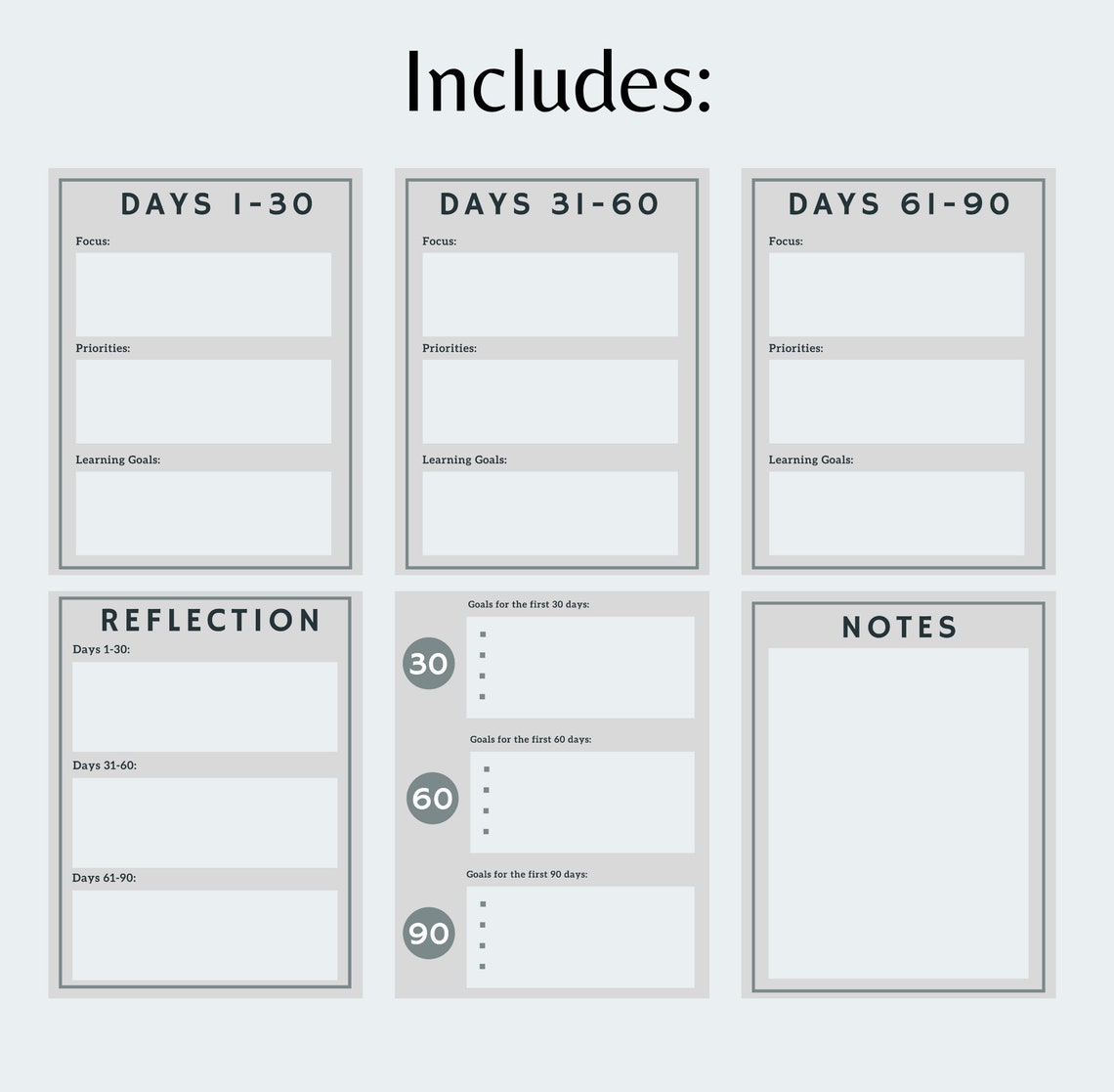 30 60 90 Day Plan PDF Template Printable- Notes, Reflection, SWOT ...