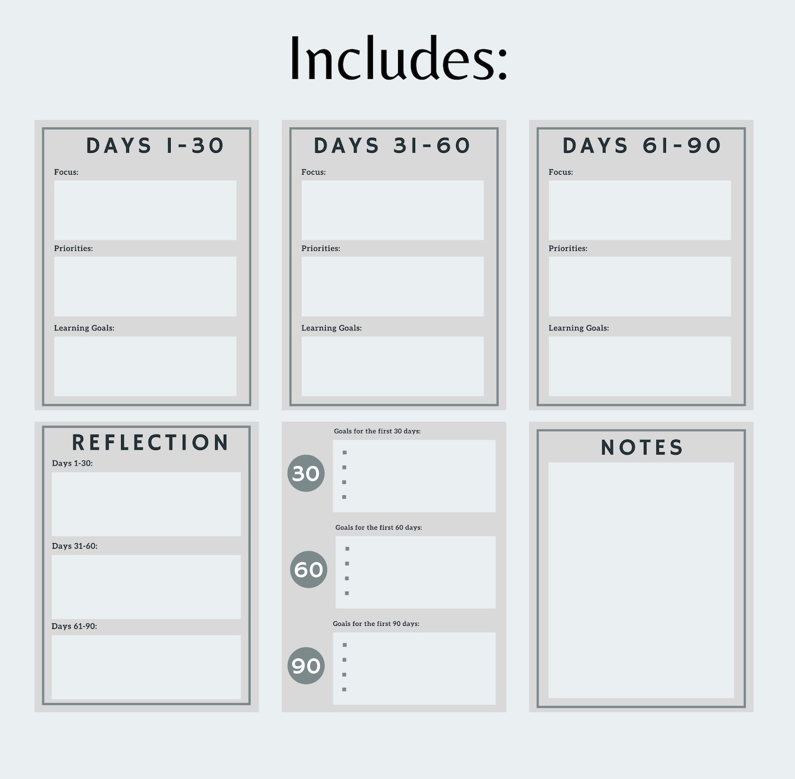 30 60 90 Day Plan PDF Template Printable- Notes, Reflection, SWOT ...