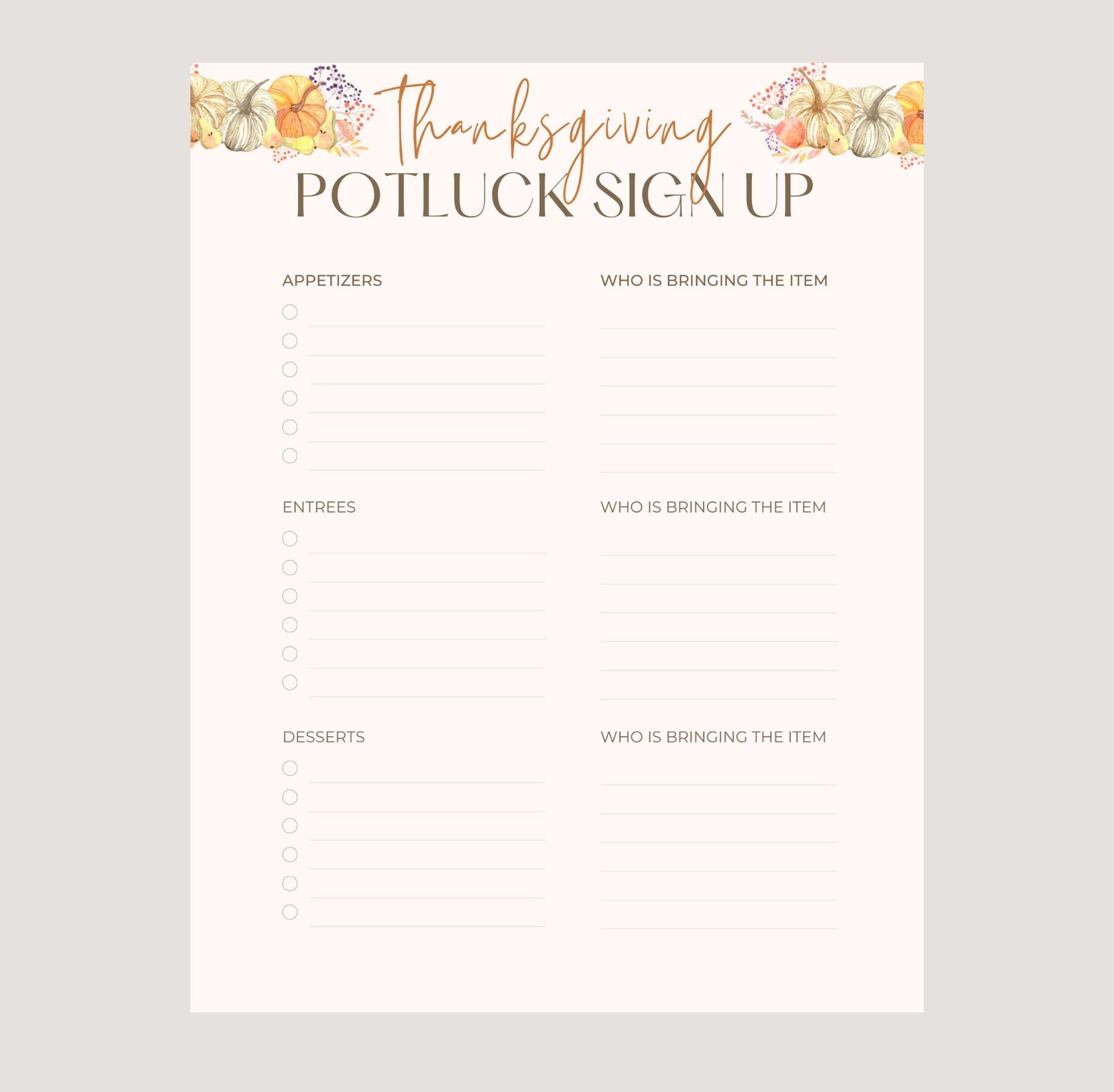 Thanksgiving Fall Potluck Printable, Sign up Sheet, Potluck Dinner ...