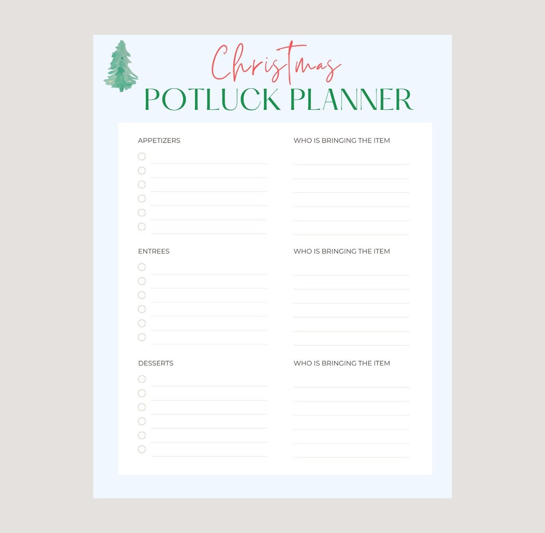 Christmas Potluck Printable, Sign up Sheet, Potluck Dinner Planner ...