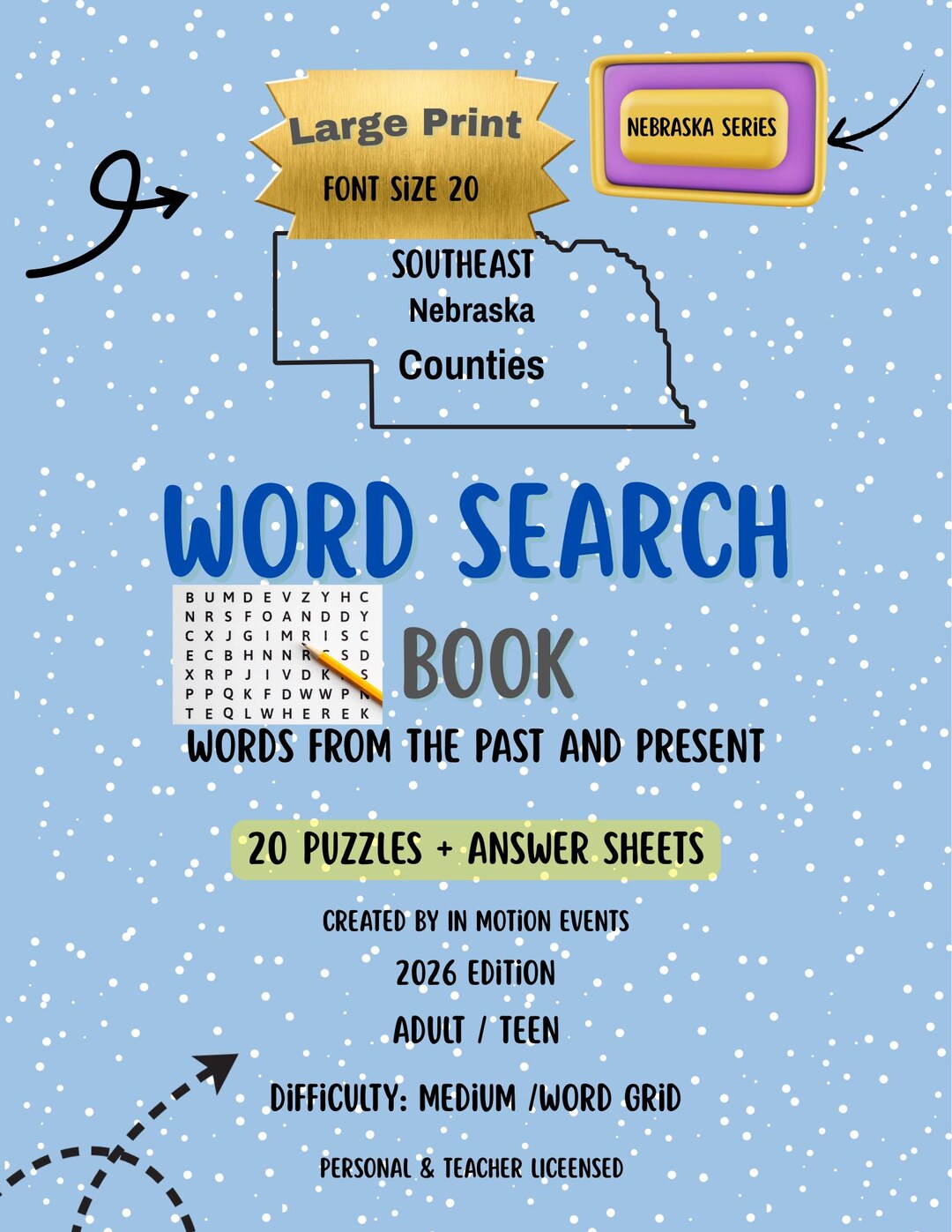 County Southeast Nebraska Word Search Puzzles | Large Print Printable ...