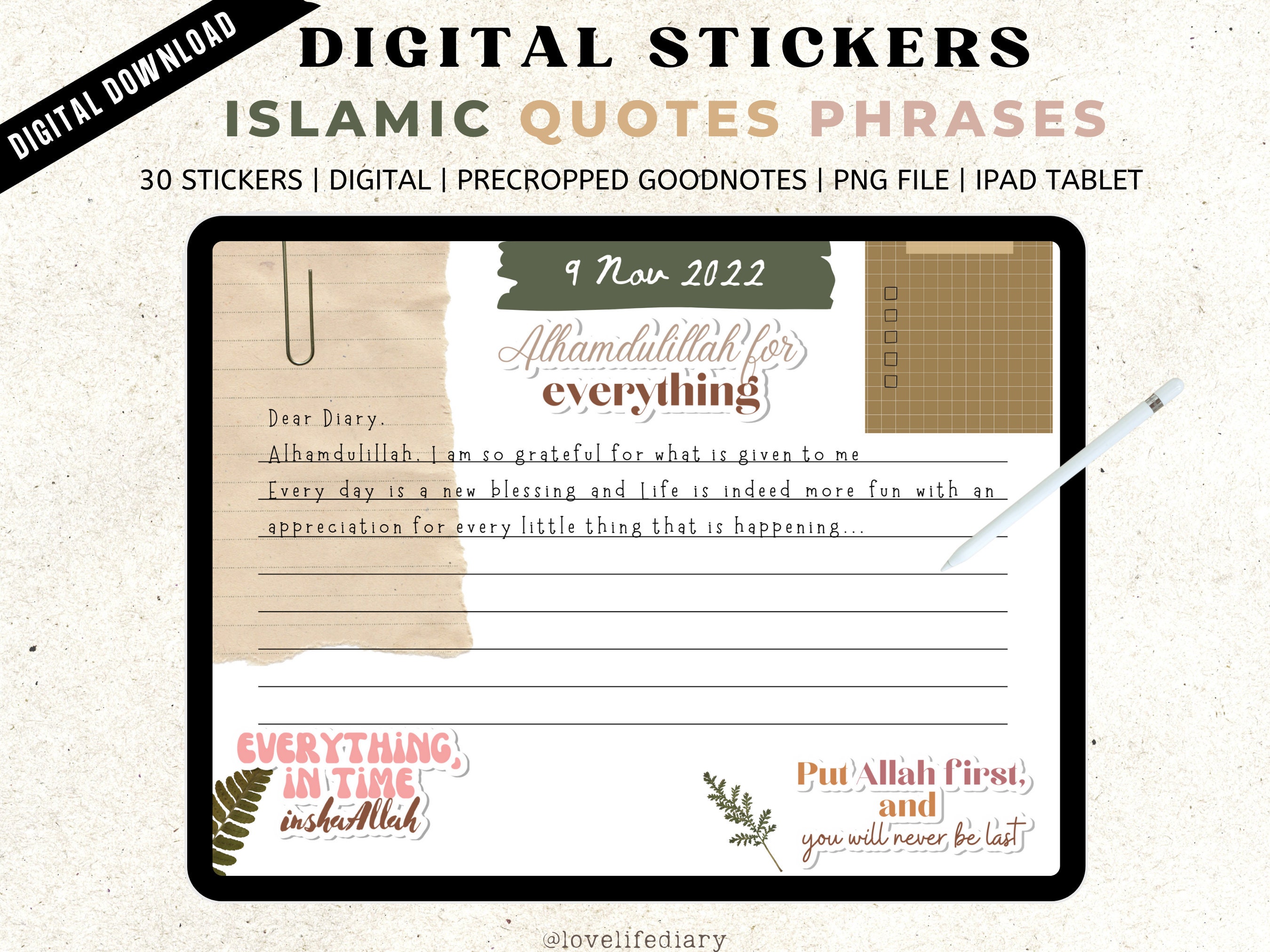 ISLAMIC QUOTES STICKERS Digital Pink Pastel Boho Islamic Daily Quotes ...