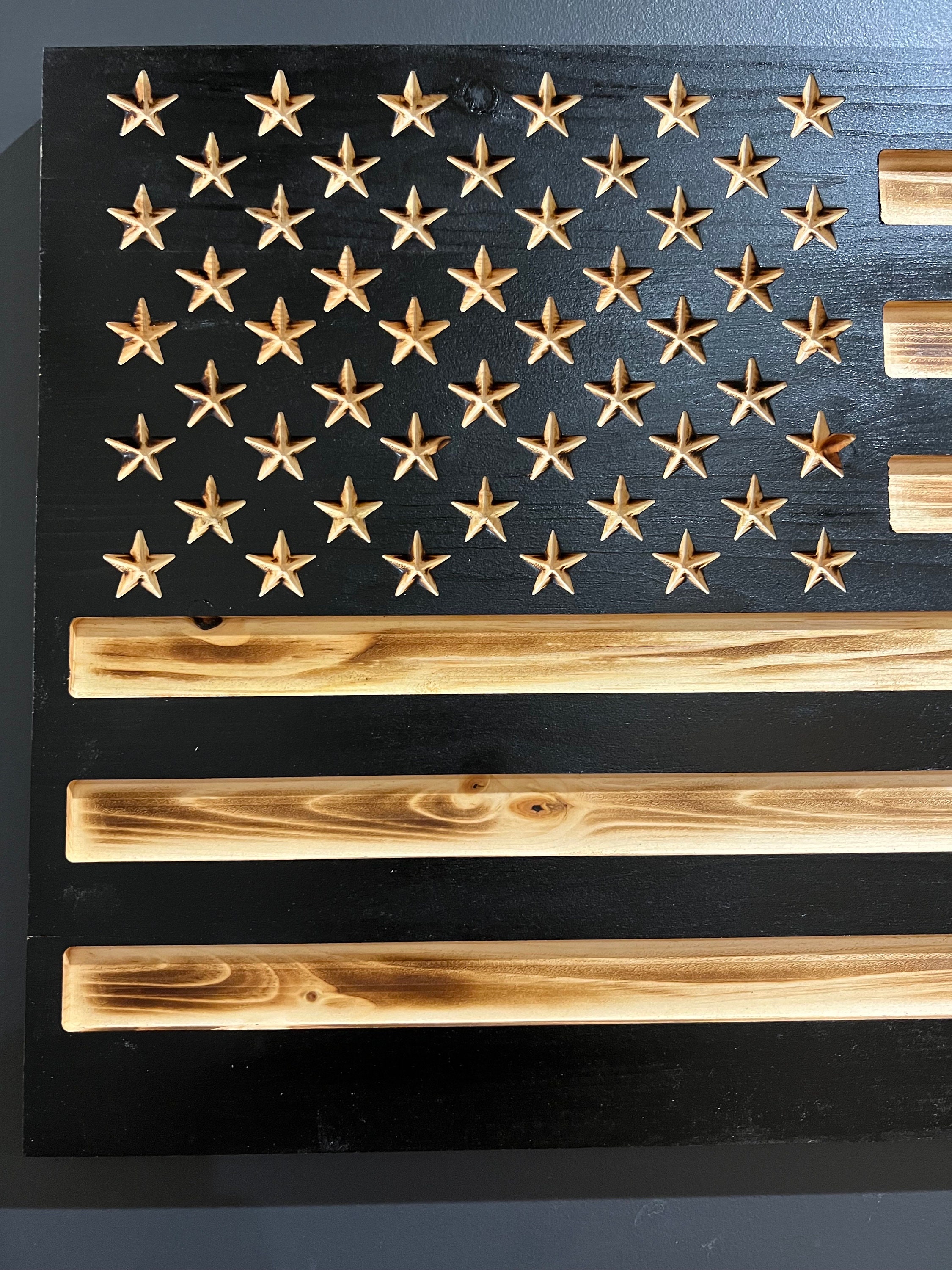 CNC Carved American Flag | Black and Burned Wood Flag - Etsy