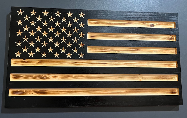 CNC Carved American Flag | Black and Burned Wood Flag - Etsy