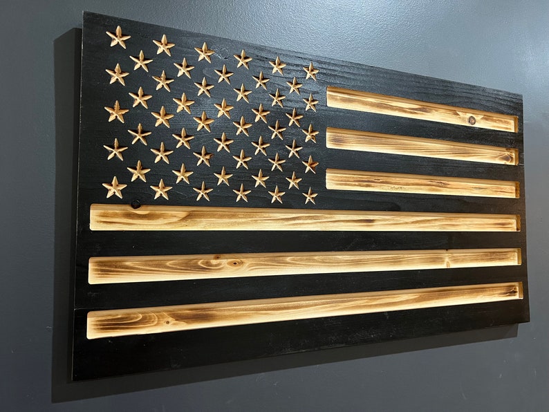 CNC Carved American Flag | Black and Burned Wood Flag - Etsy