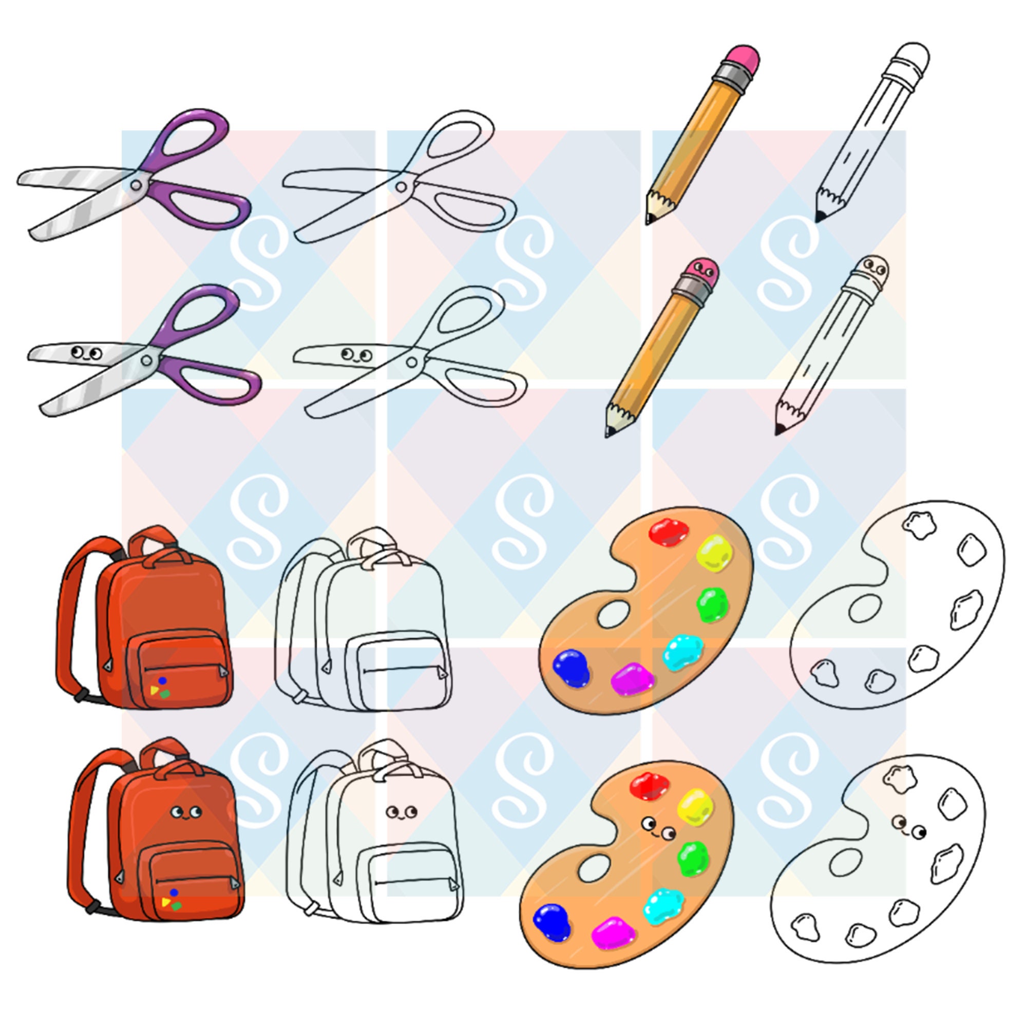 Back to School Supplies Clip Art Mini-set - Etsy