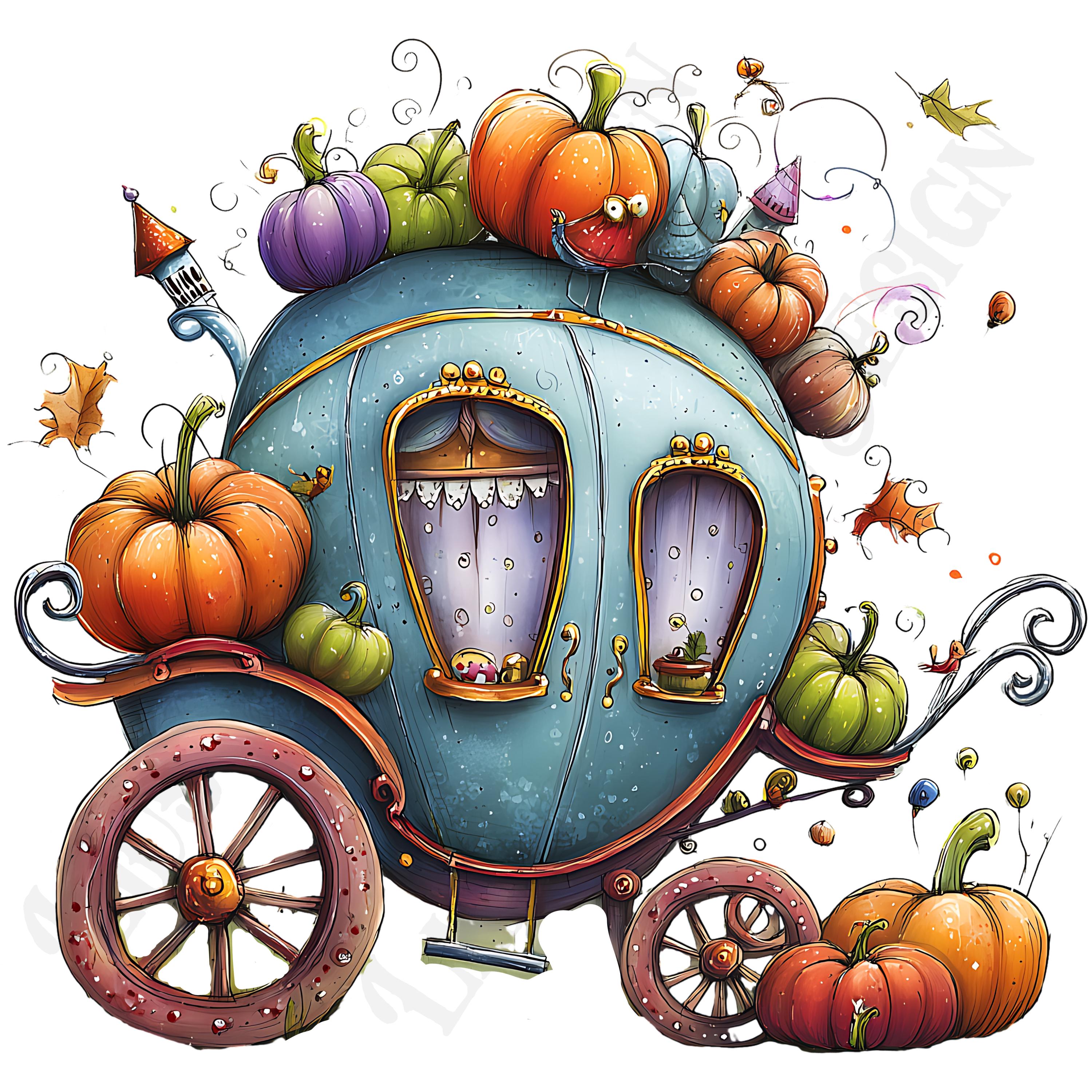 Whimsical Pumpkin Clip Art: 28 Halloween PNG Images (digital Download ...