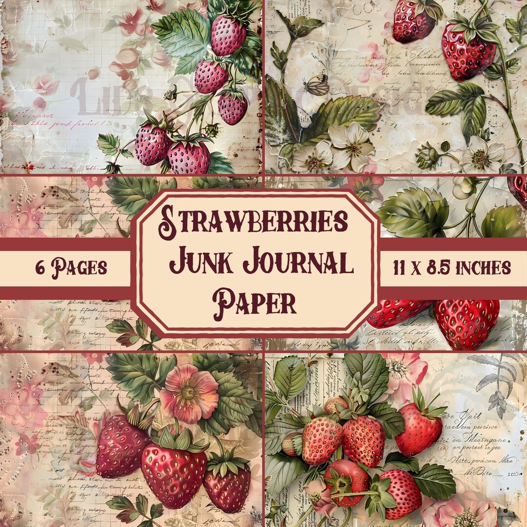 Strawberry Junk Journal Pages | Printable Summer Garden Ephemera | 6 ...