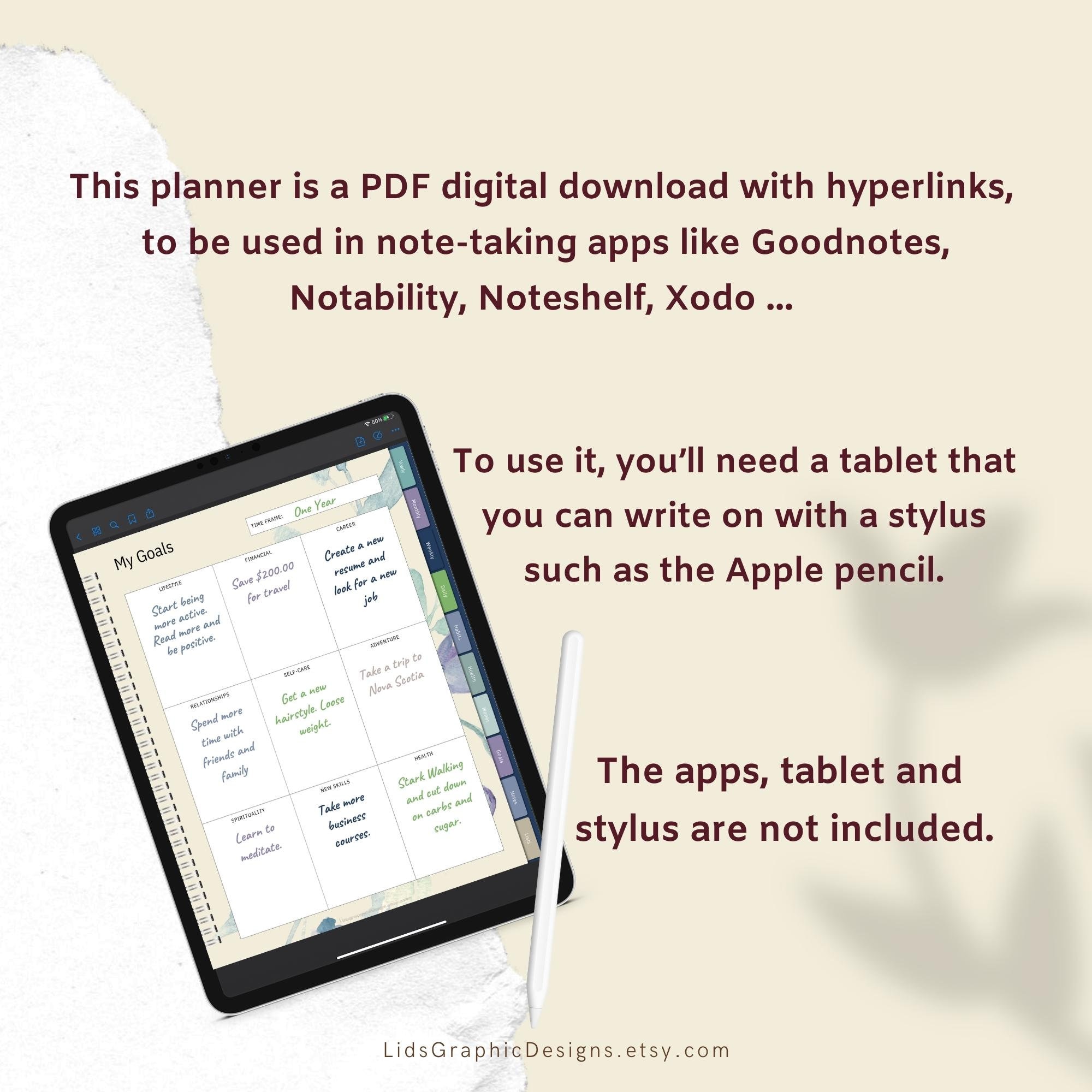 Undated Flexible Digital iPad Planner for Goodnotes, Noteshelf Digital ...