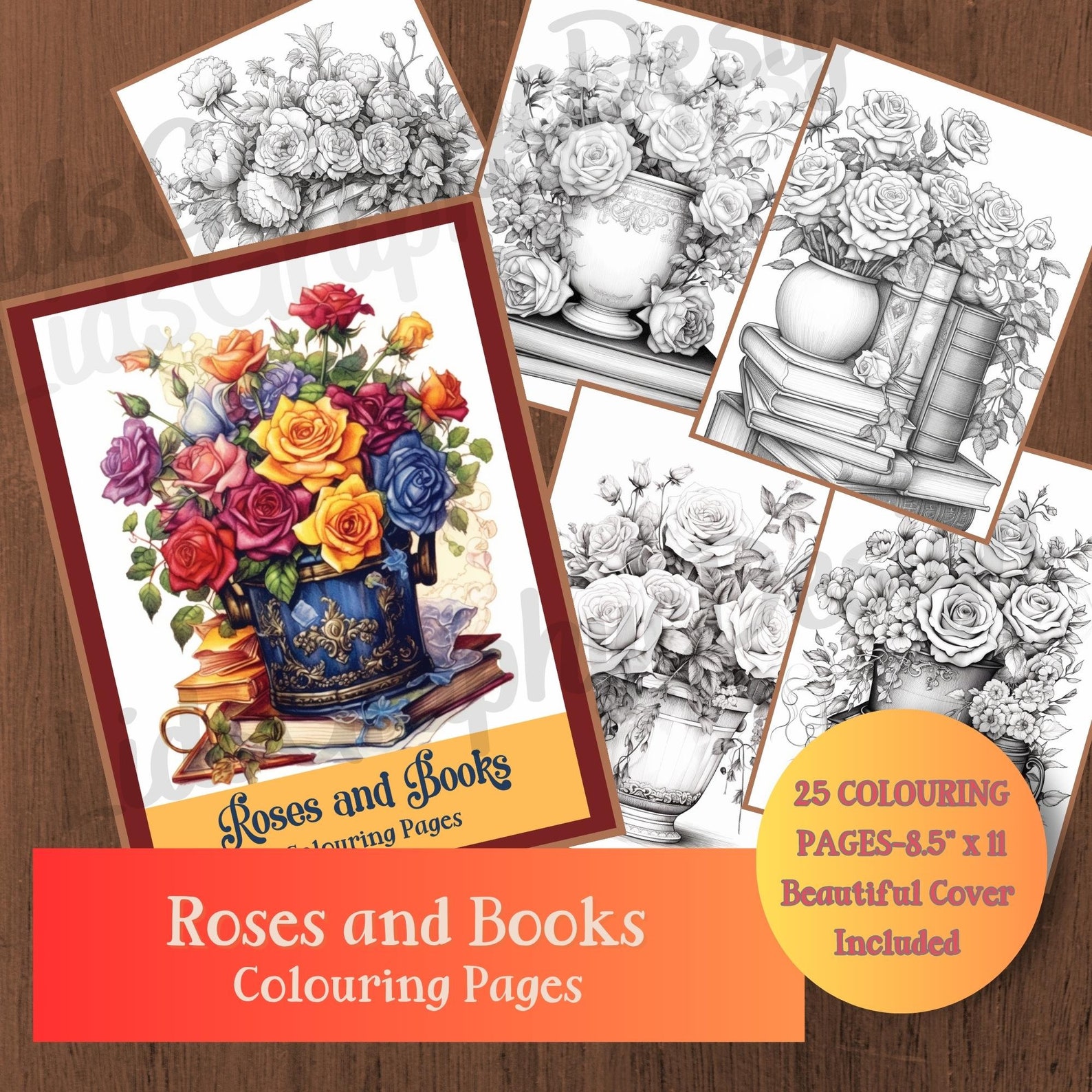 Roses and Books Colouring Pages for Adults and Teens, Printable ...