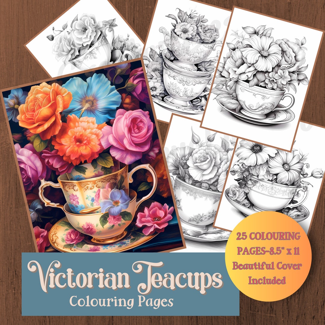 Victorian Teacups Colouring Pages for Adults or Teens, Colouring Book ...