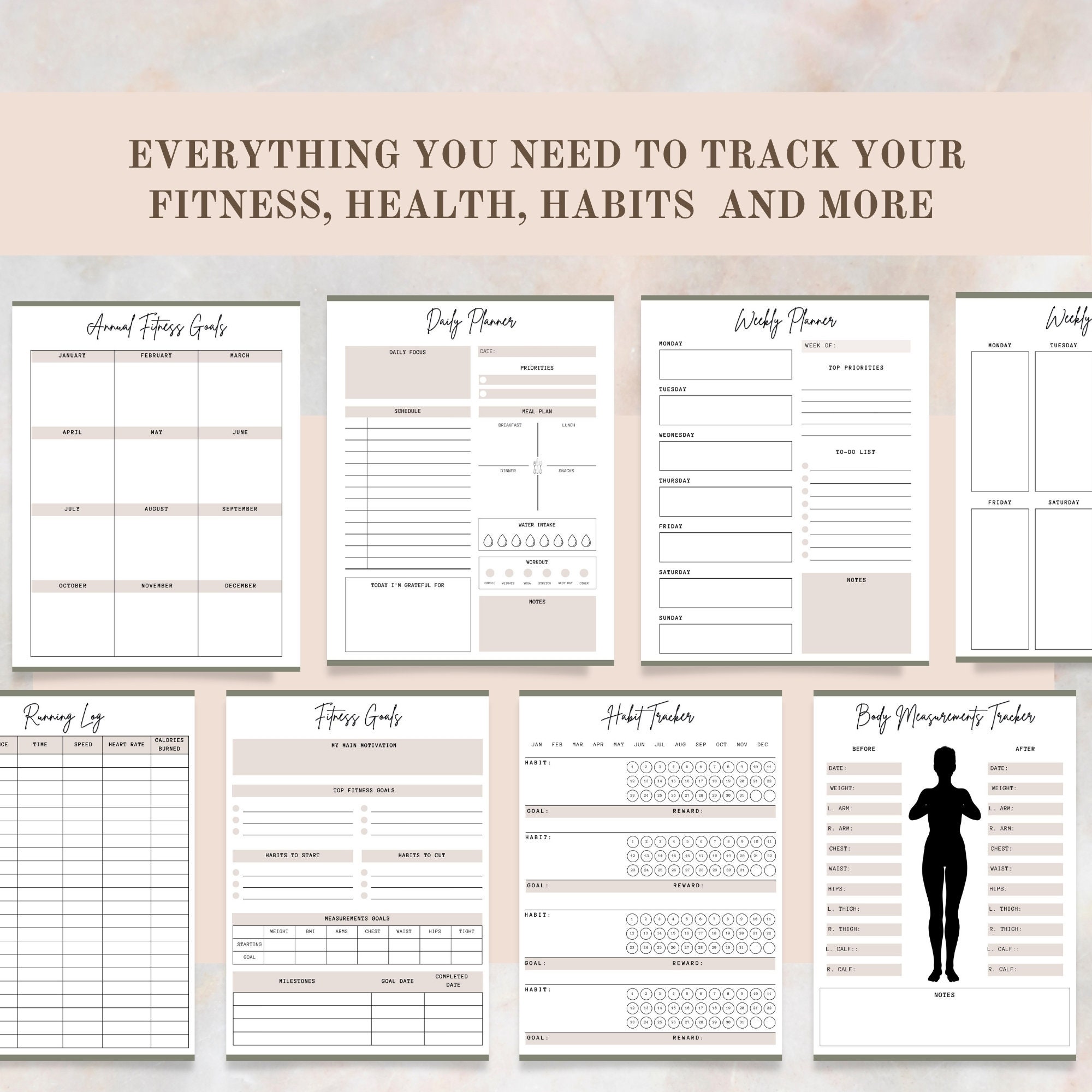 Printable Fitness Planner, Weight Loss Tracker, Weight Loss Journal ...