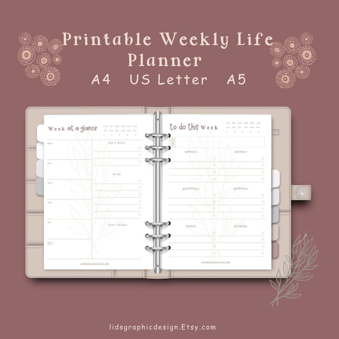 Undated Weekly Planner Printable Two-page Weekly Planner Plan - Etsy