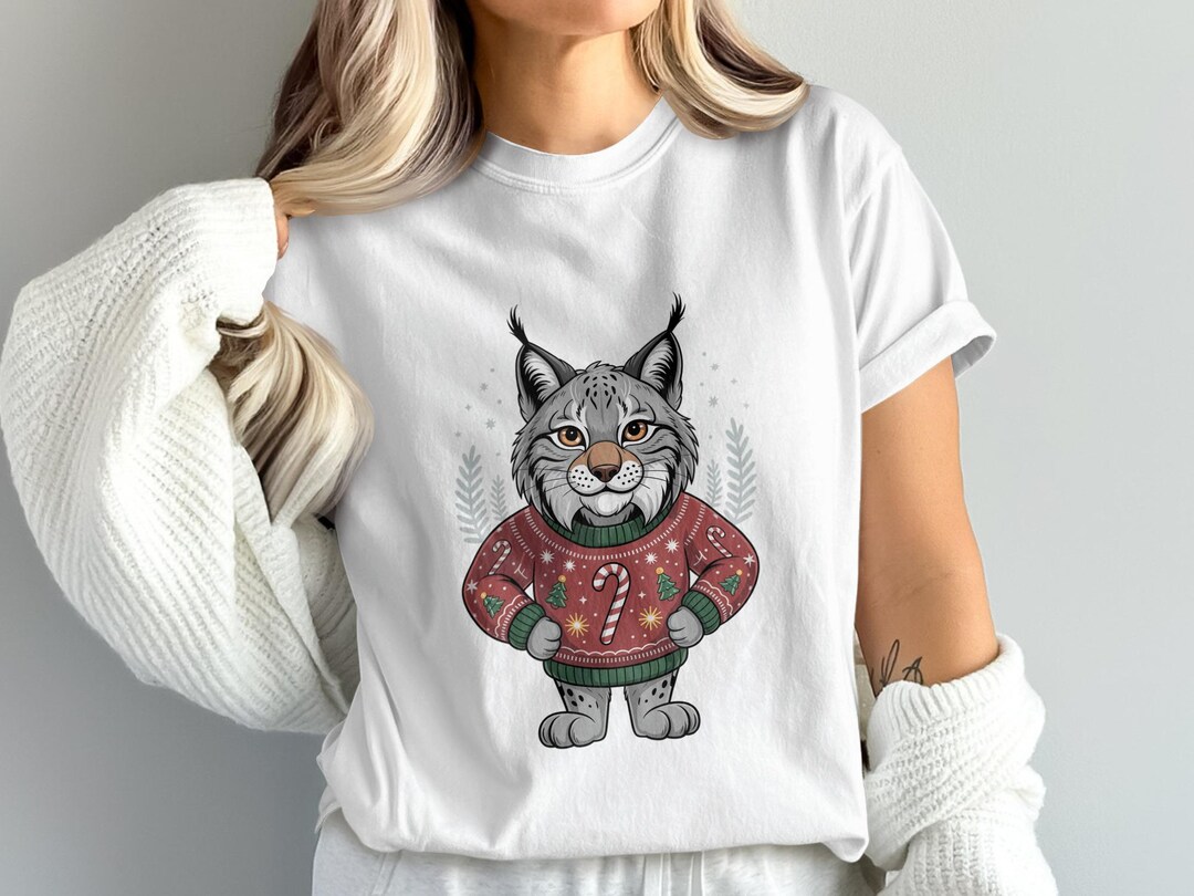 Lynx Christmas Sweater PNG, Cartoon Animal Clipart (digital Download ...