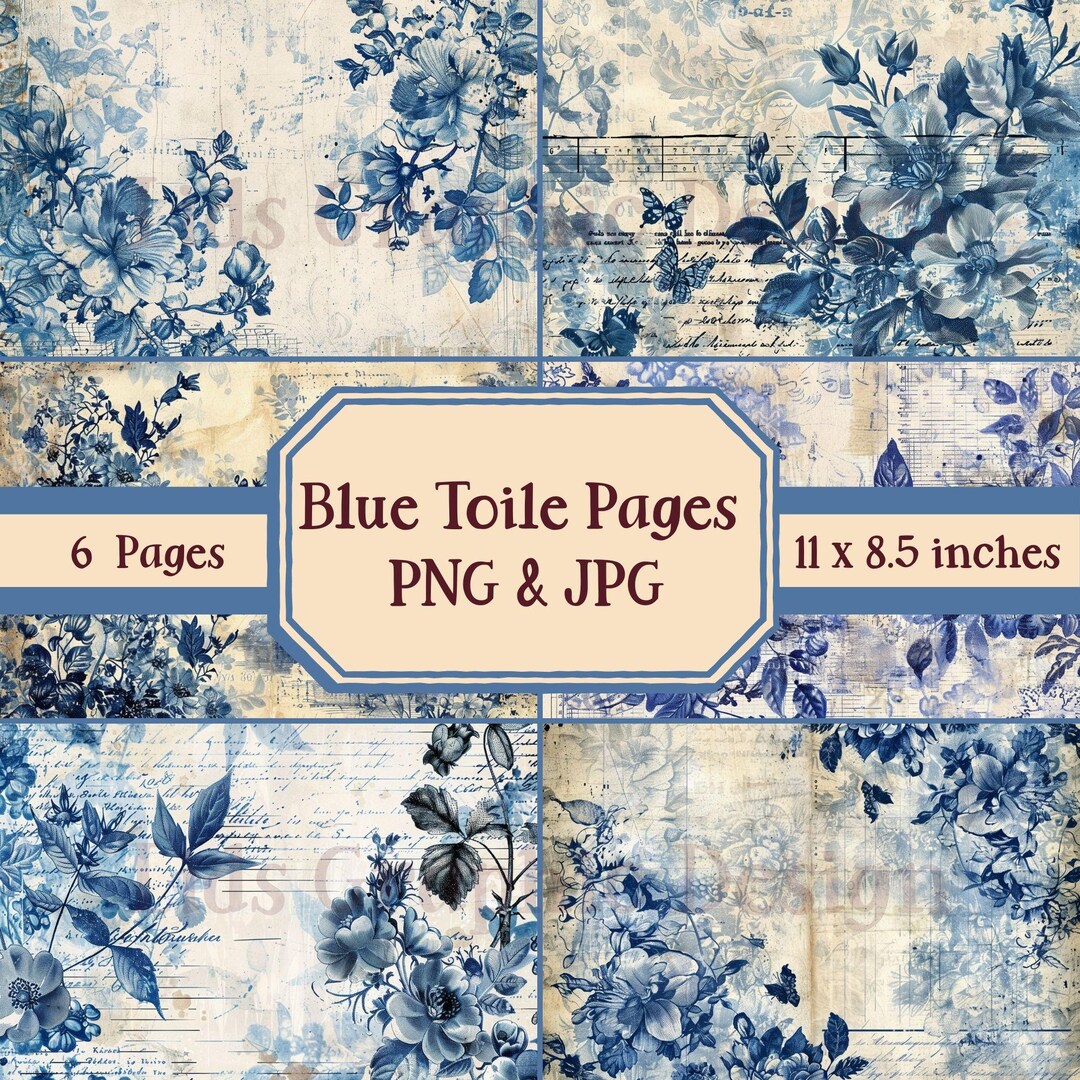 Blue Toile Junk Journal - Vintage Printable Scrapbooking Pages and ...