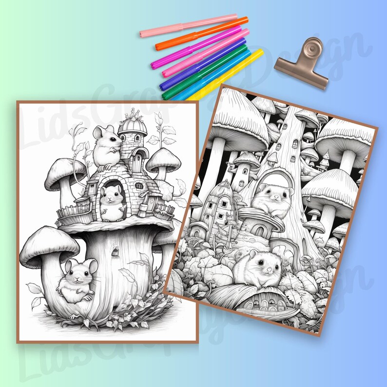 Colouring Pages for Adults Grayscale Fantasy, Enchanted Hamster Haven ...