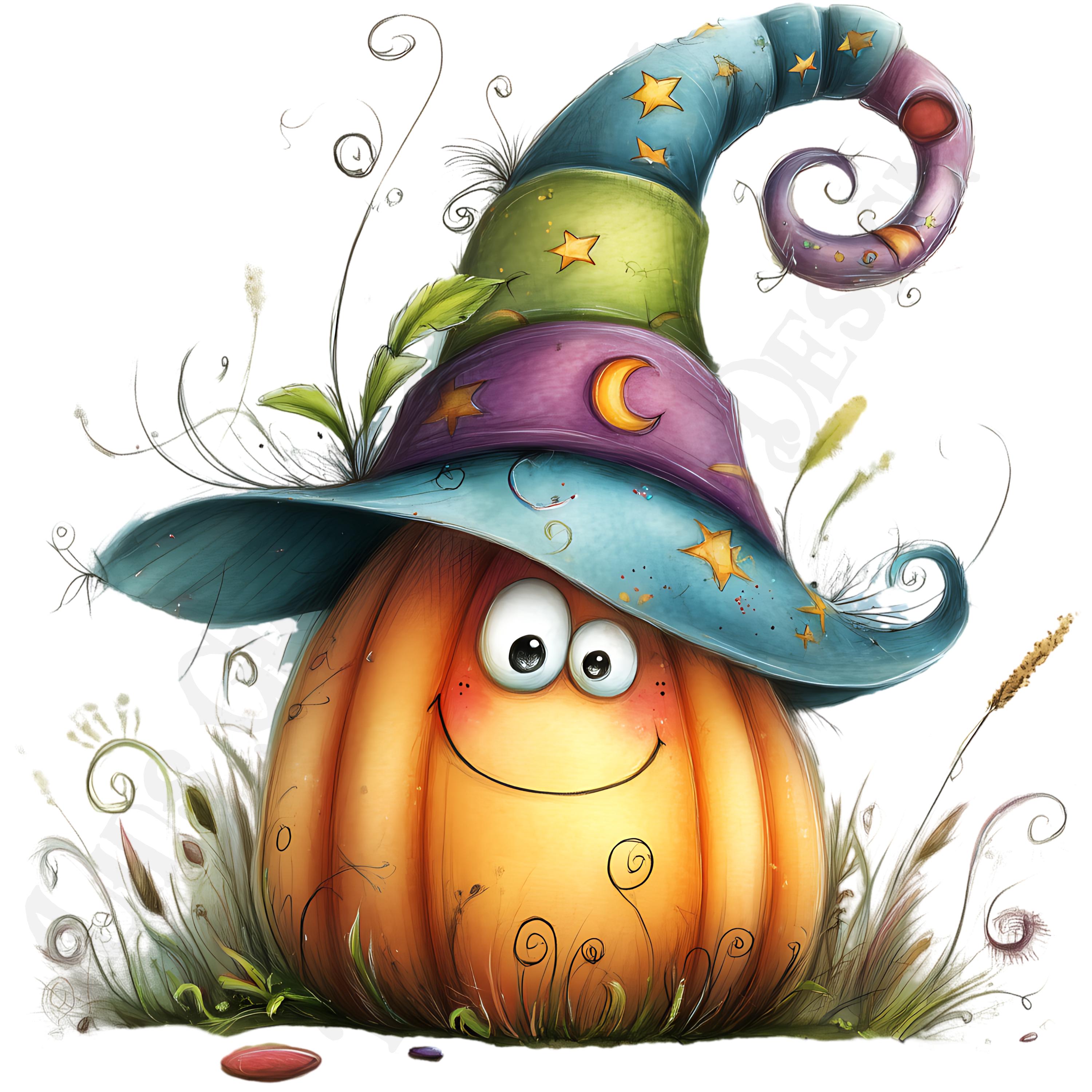 Whimsical Pumpkin Clip Art: 28 Halloween PNG Images (digital Download ...