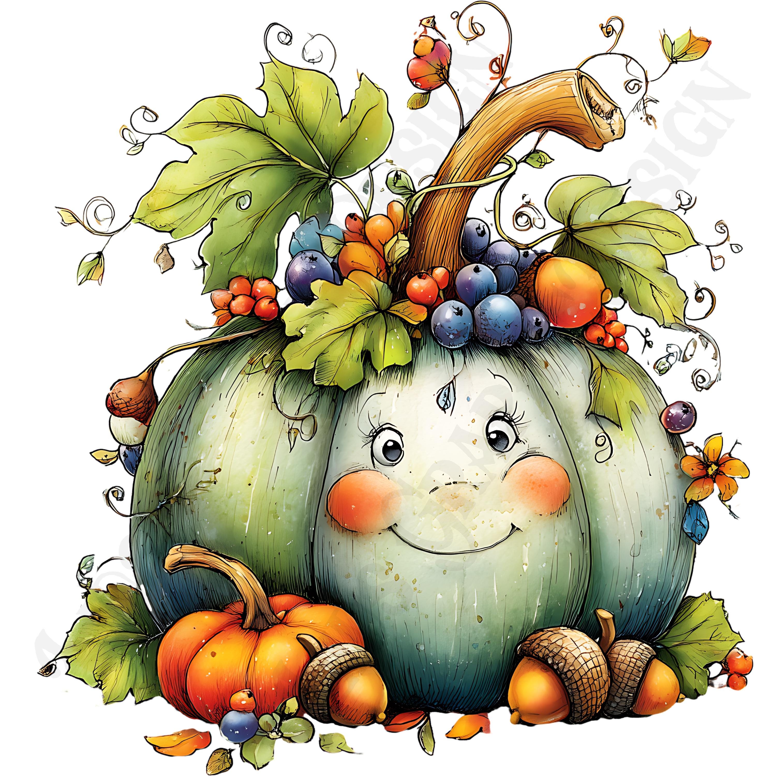 Whimsical Pumpkin Clip Art: 28 Halloween PNG Images (digital Download ...