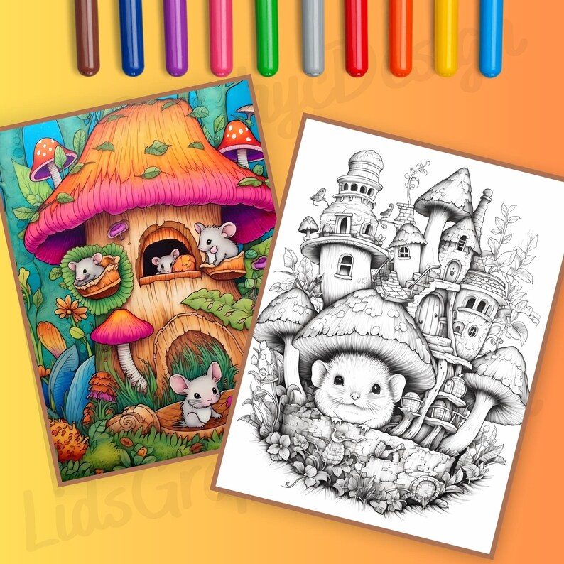 Colouring Pages for Adults Grayscale Fantasy, Enchanted Hamster Haven ...