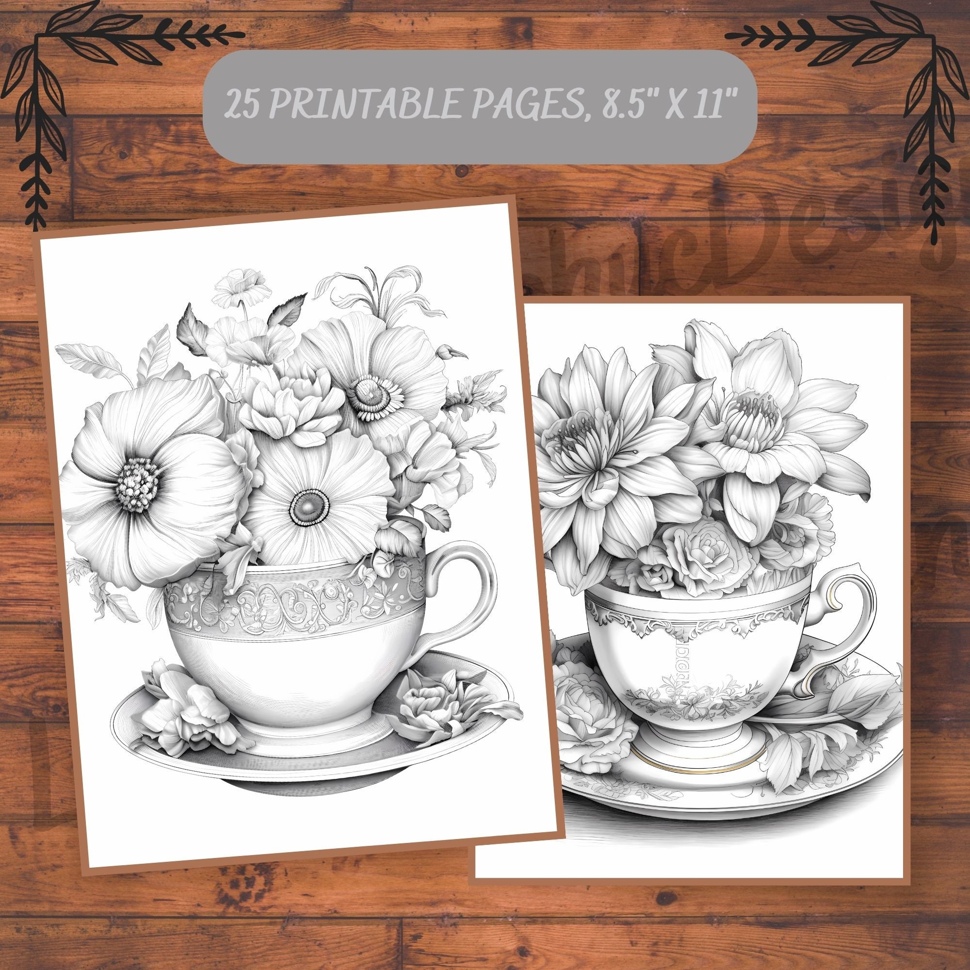 Victorian Teacups Colouring Pages for Adults or Teens, Colouring Book ...