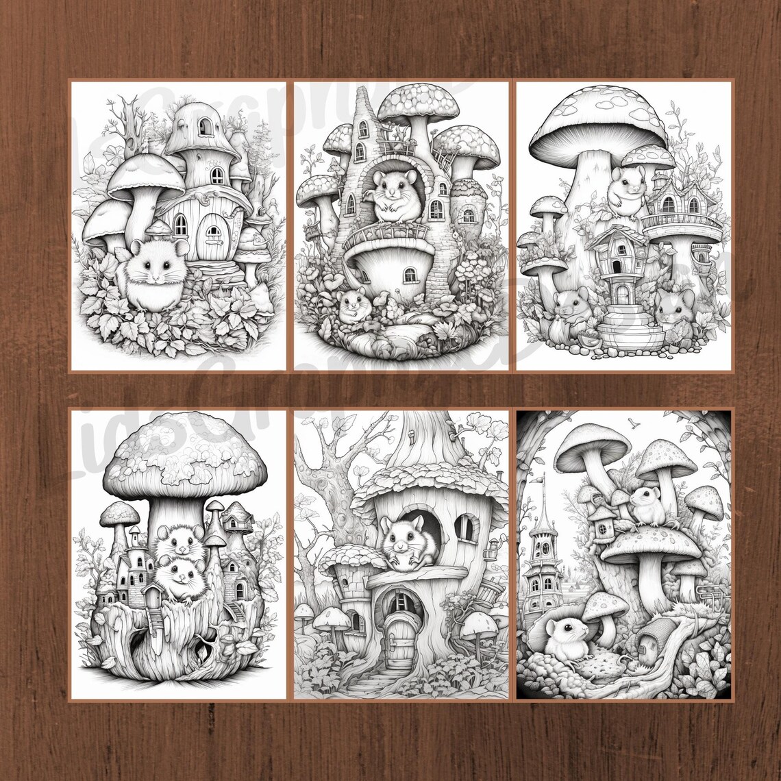 Colouring Pages for Adults Grayscale Fantasy, Enchanted Hamster Haven ...