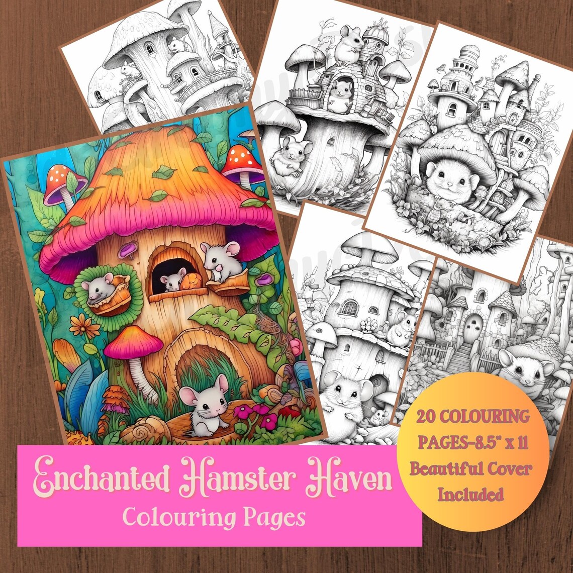 Colouring Pages for Adults Grayscale Fantasy, Enchanted Hamster Haven ...