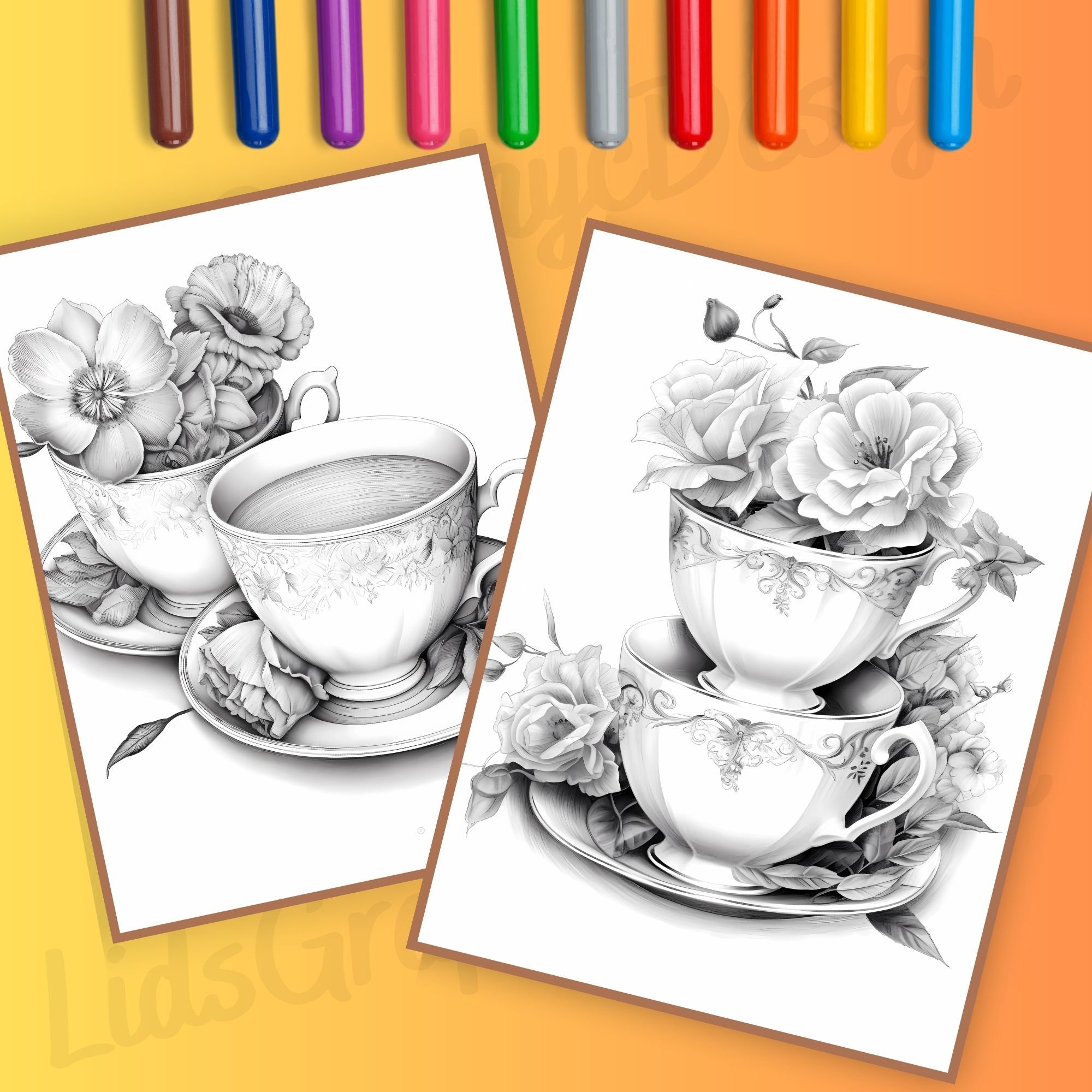 Victorian Teacups Colouring Pages for Adults or Teens, Colouring Book ...