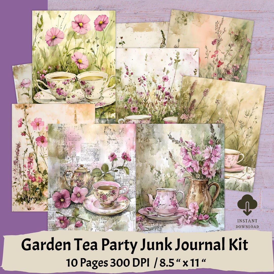 Garden Tea Party Junk Journal Pages - Printable Journal Kits, Floral ...
