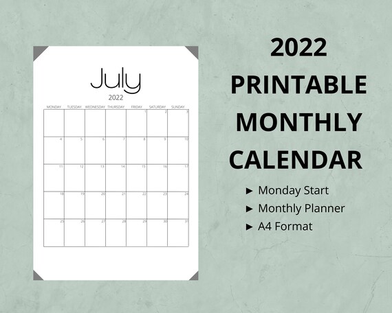2022 Minimalistic Monthly Calendar 2022 Black and White | Etsy