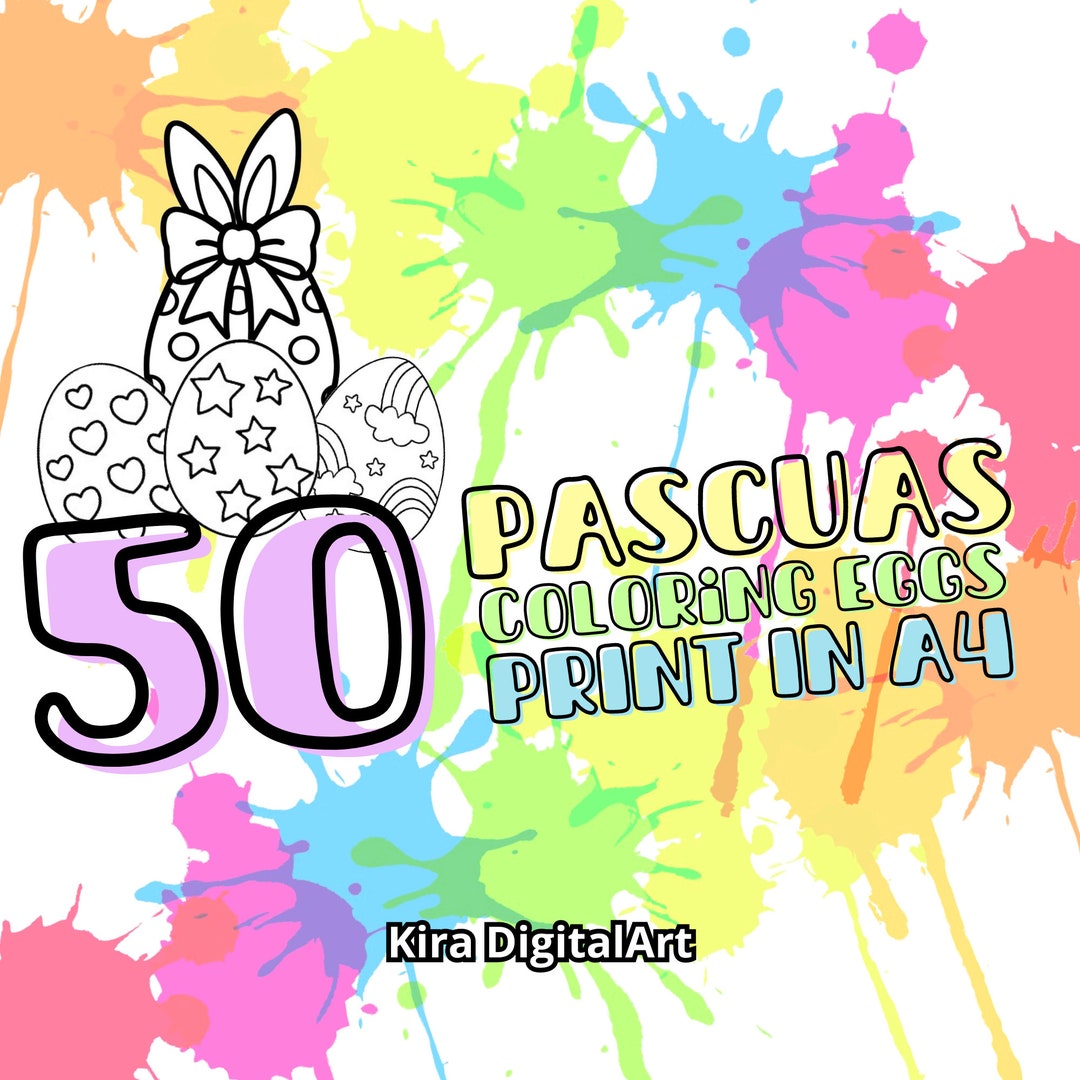 Pack 50 Coloring Pages as a Family, of Easter Eggs. Size A4 Print and ...
