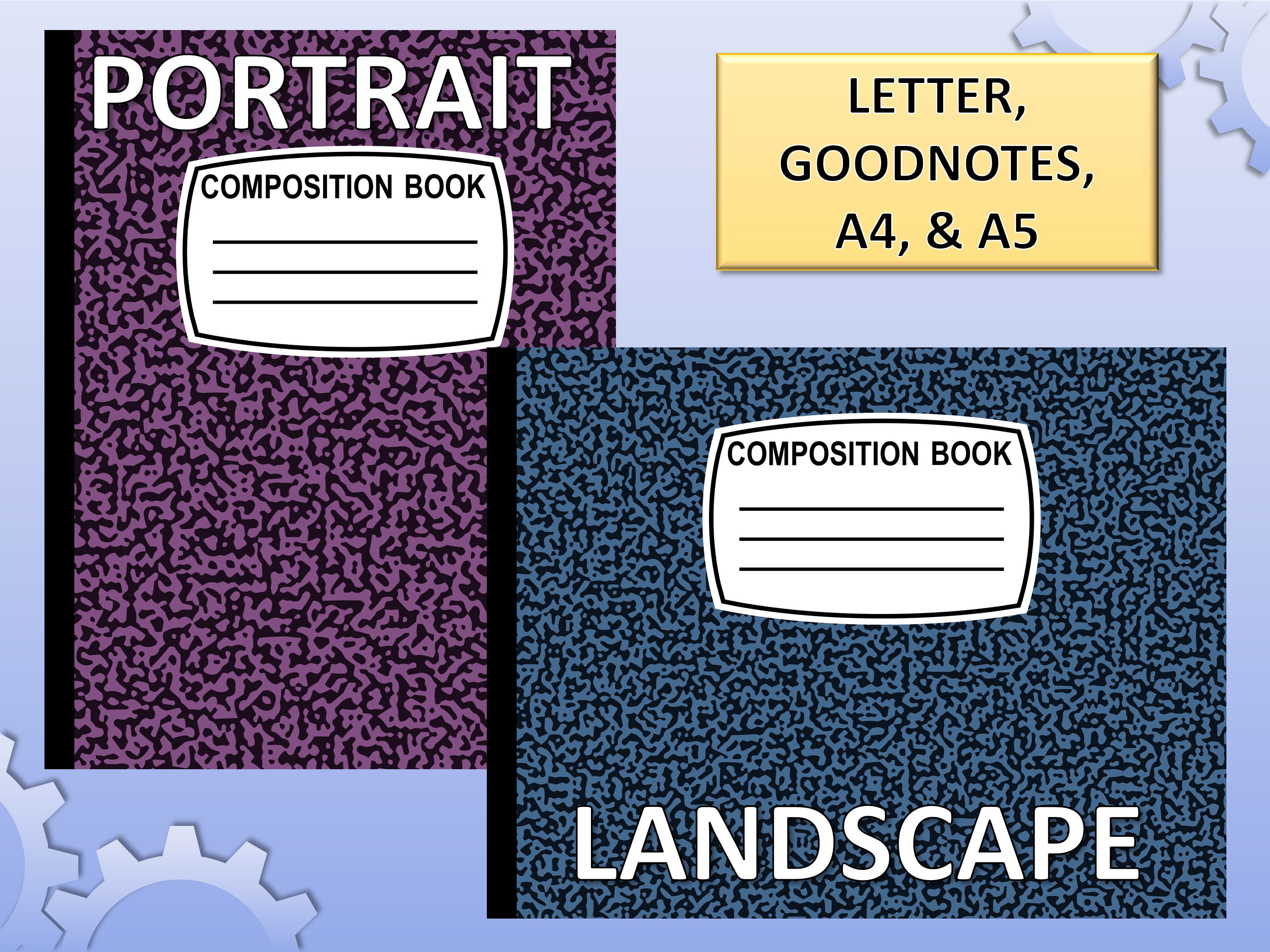 Composition Notebook Cover Templates in Portrait & Landscape (letter ...