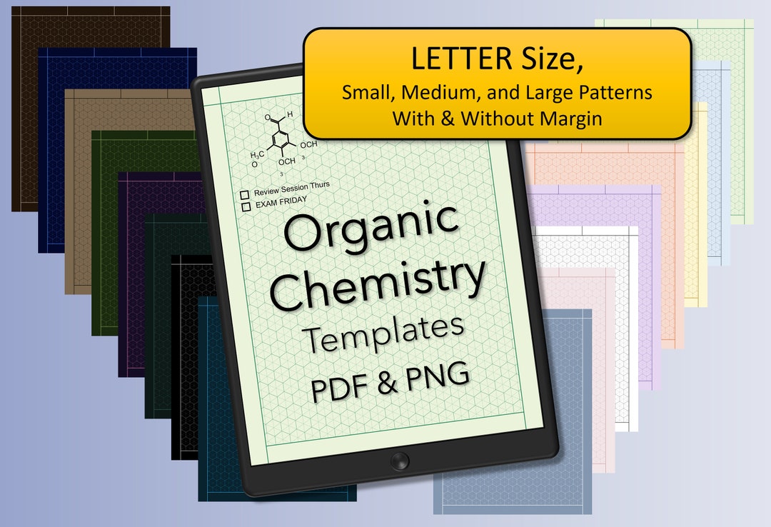 96 Organic Chemistry Hexagon Digital Templates (letter-.5in, Margin and ...
