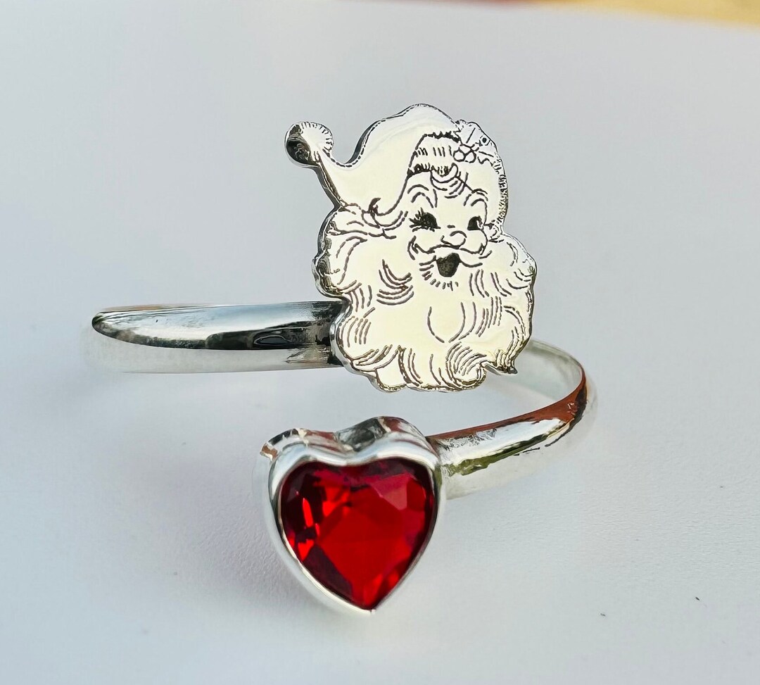 925 Sterling Silver Santa Claus Christmas Ring Laser Engraving Handmade ...