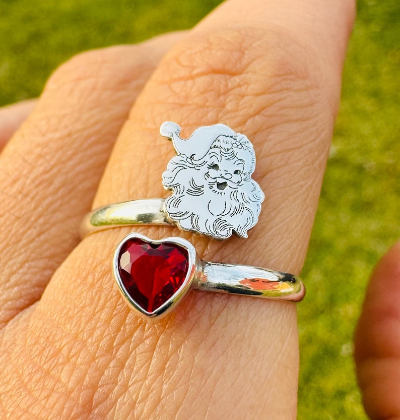 925 Sterling Silver Santa Claus Christmas Ring Laser Engraving Handmade ...