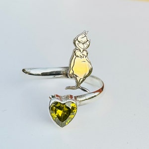 925 Sterling Silver the Grinch Ring Laser Engraved With a Green Cubic ...