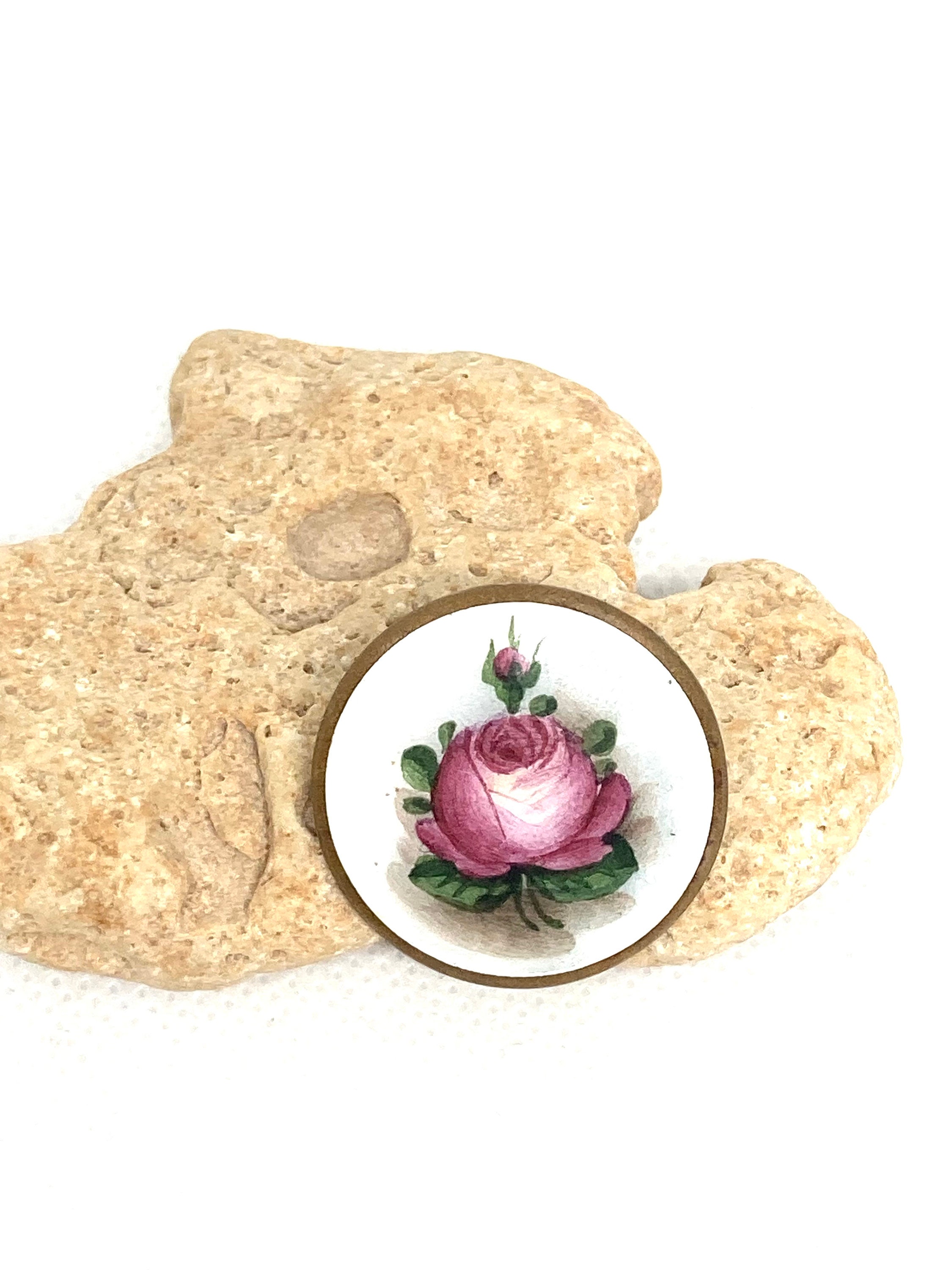 Vintage Porcelain Button With Rose - Etsy