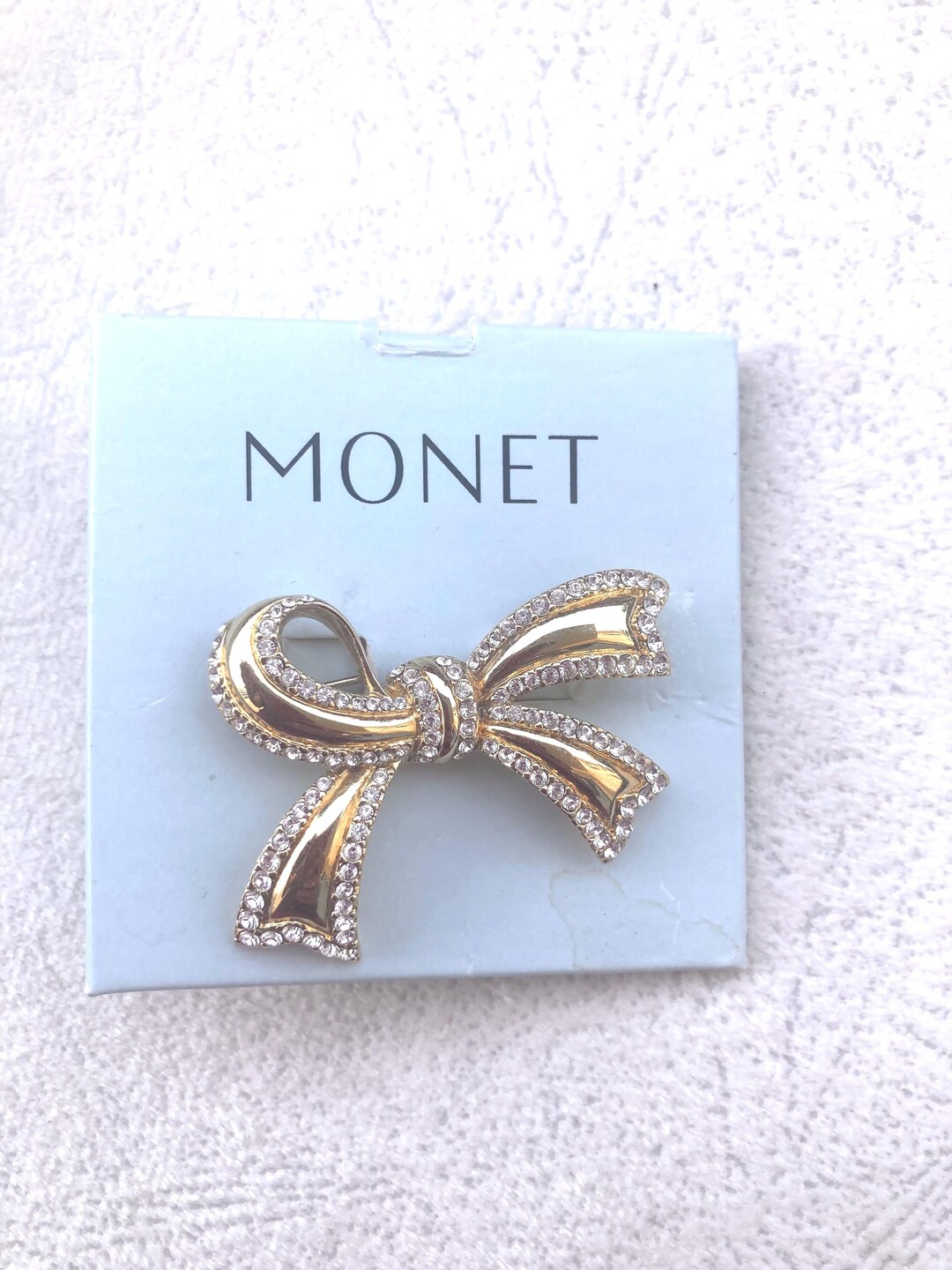 Vintage Monet Bow Brooch With Rhinestones - Etsy