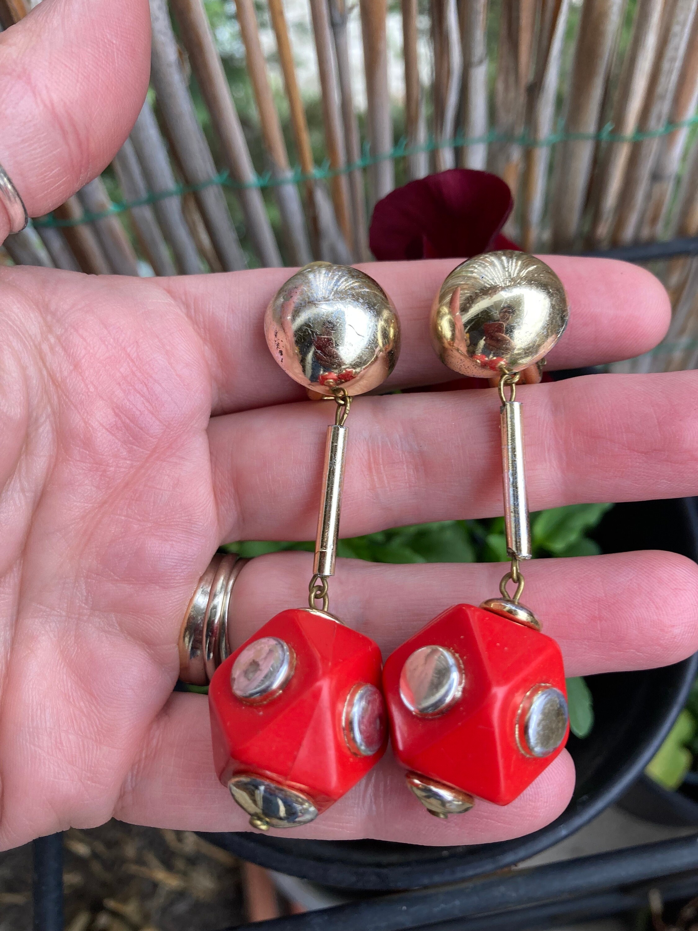 Retro Red Plastic Extra Long Clip on Earrings - Etsy
