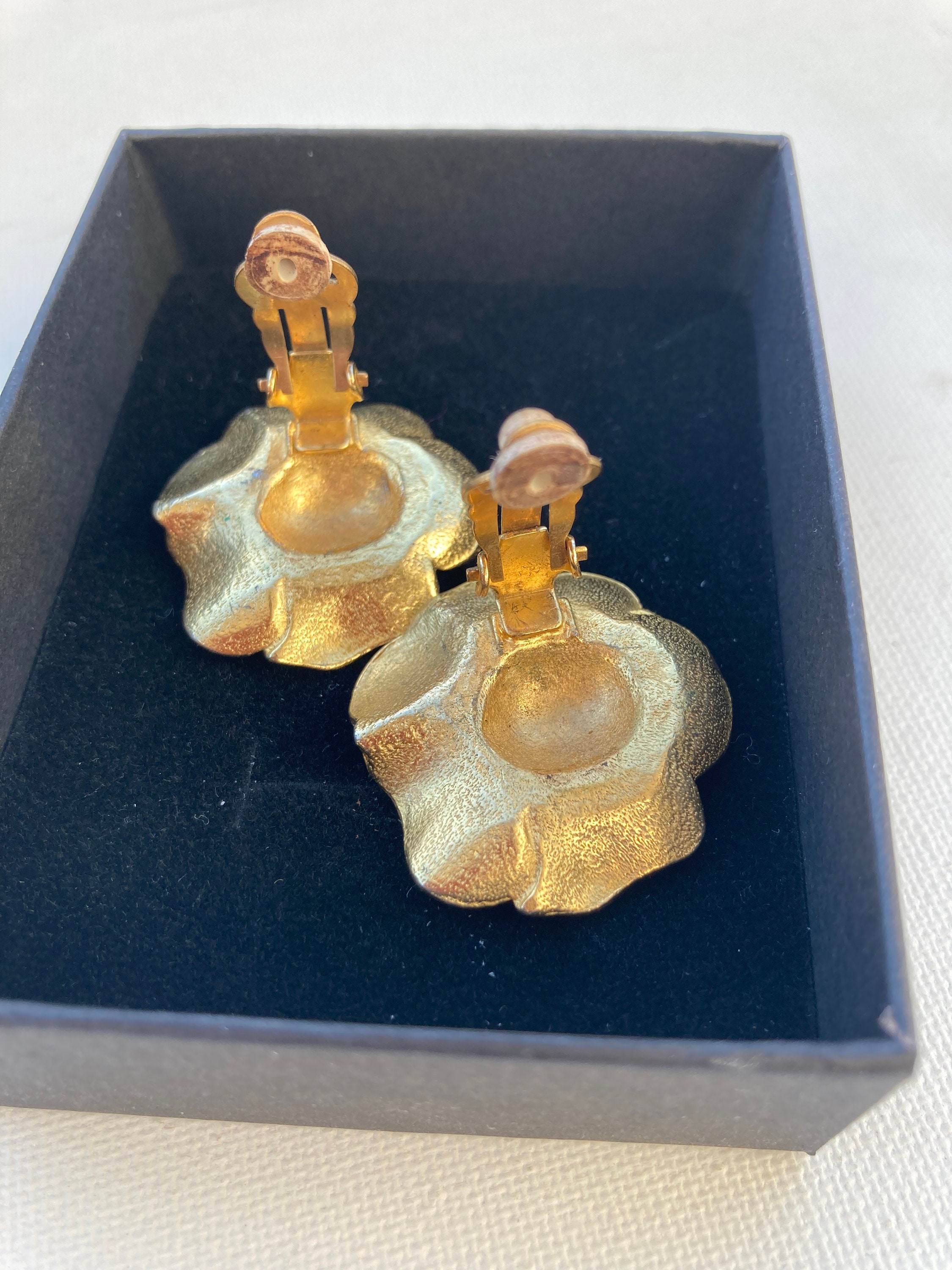 Vintage Kenzo Gold Floral Clip on Earrings - Etsy