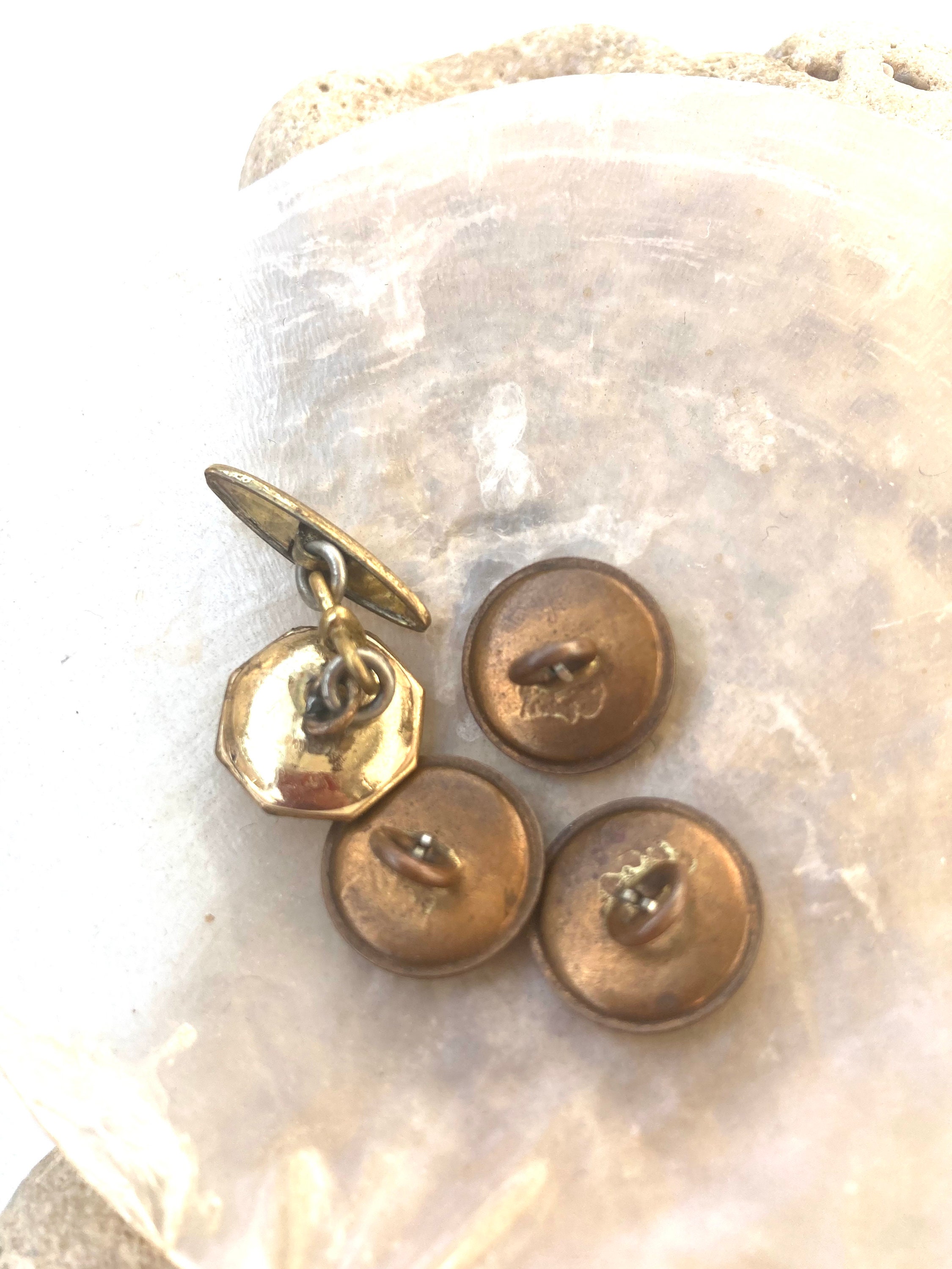 Vintage Brass Blue Enamel Buttons With Mother of Pearl - Etsy
