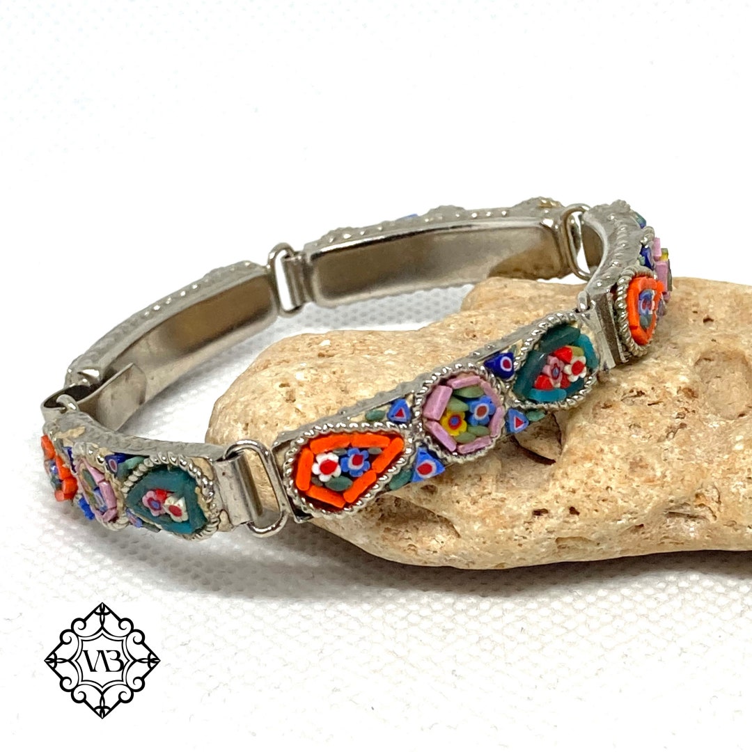 Vintage Colorful Micro Mosaic Floral Bracelet - Etsy