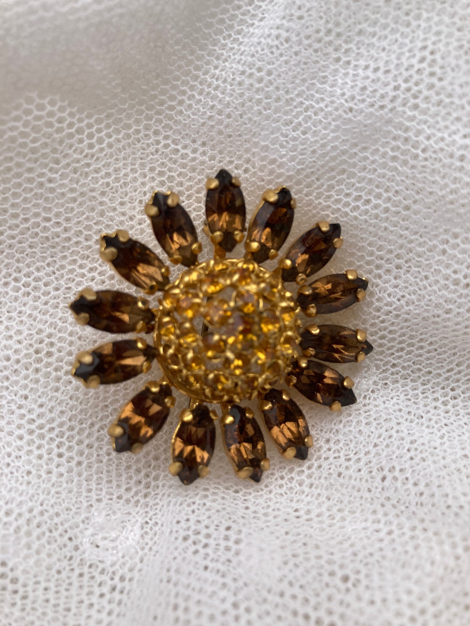 Vintage Floral Brooch With Crystals - Etsy