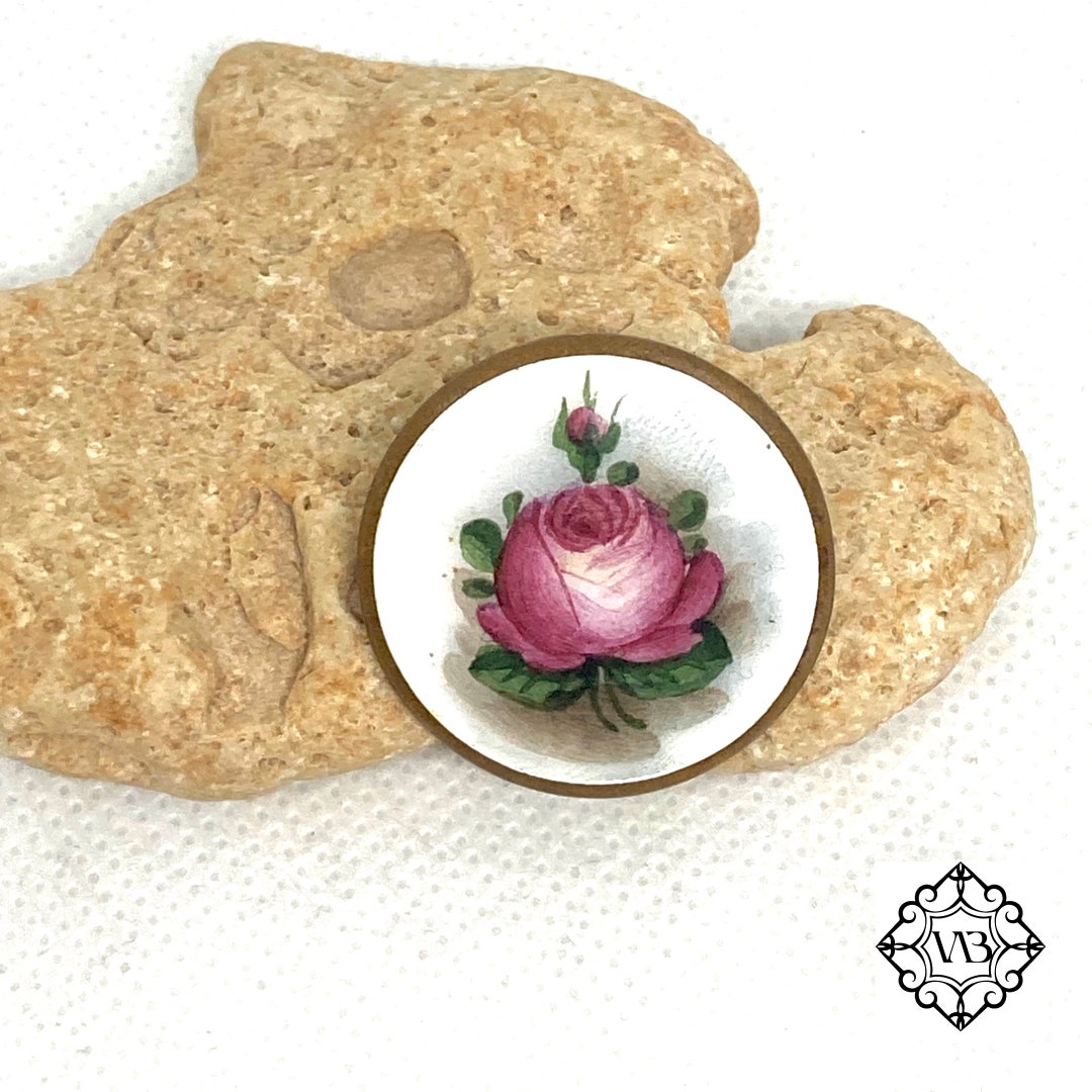 Vintage Porcelain Button With Rose - Etsy