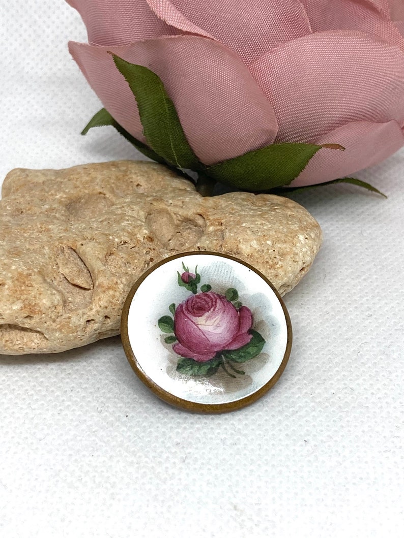 Vintage Porcelain Button With Rose - Etsy