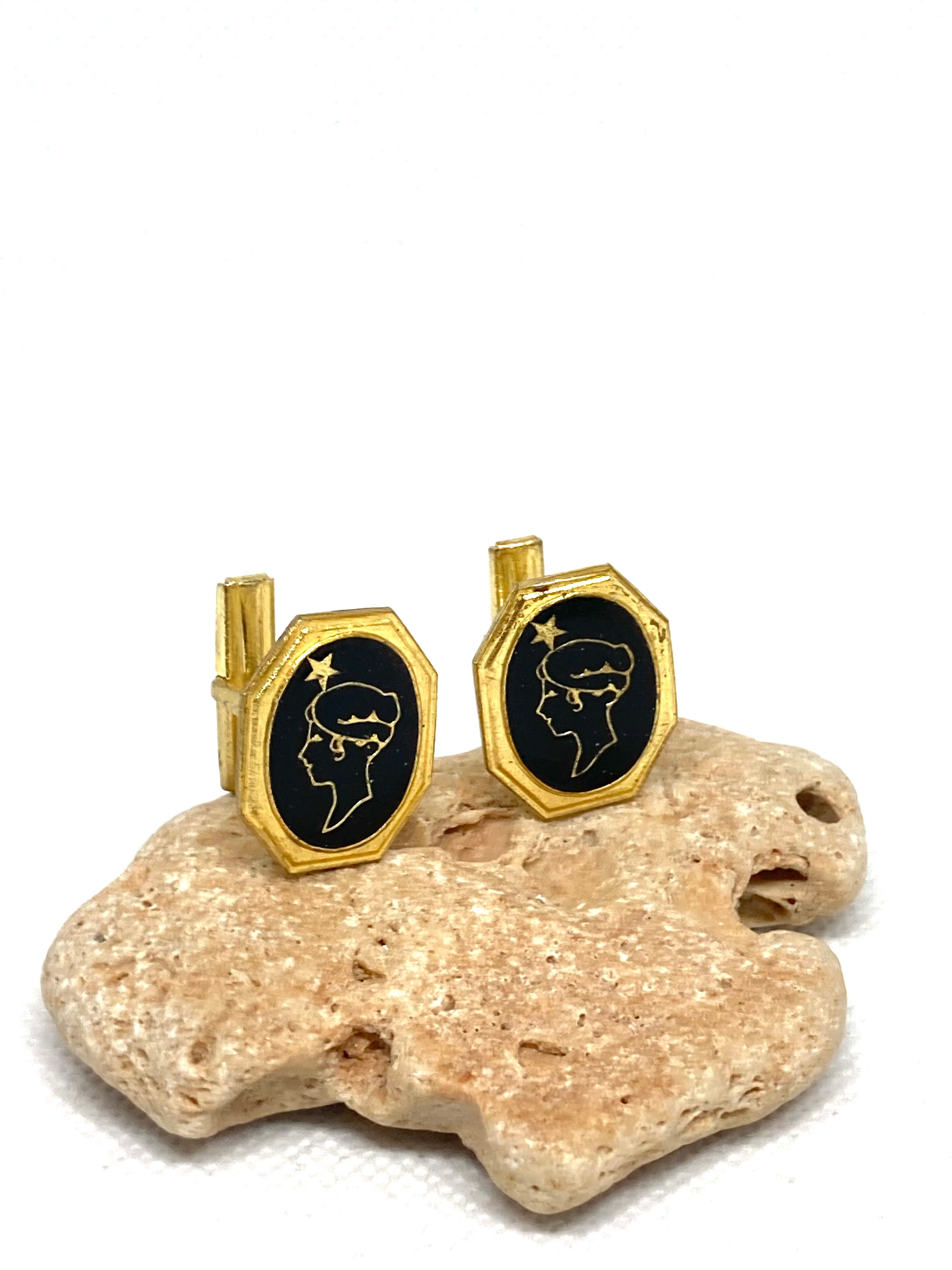 Vintage Octagon Brass Woman Face Cufflinks - Etsy