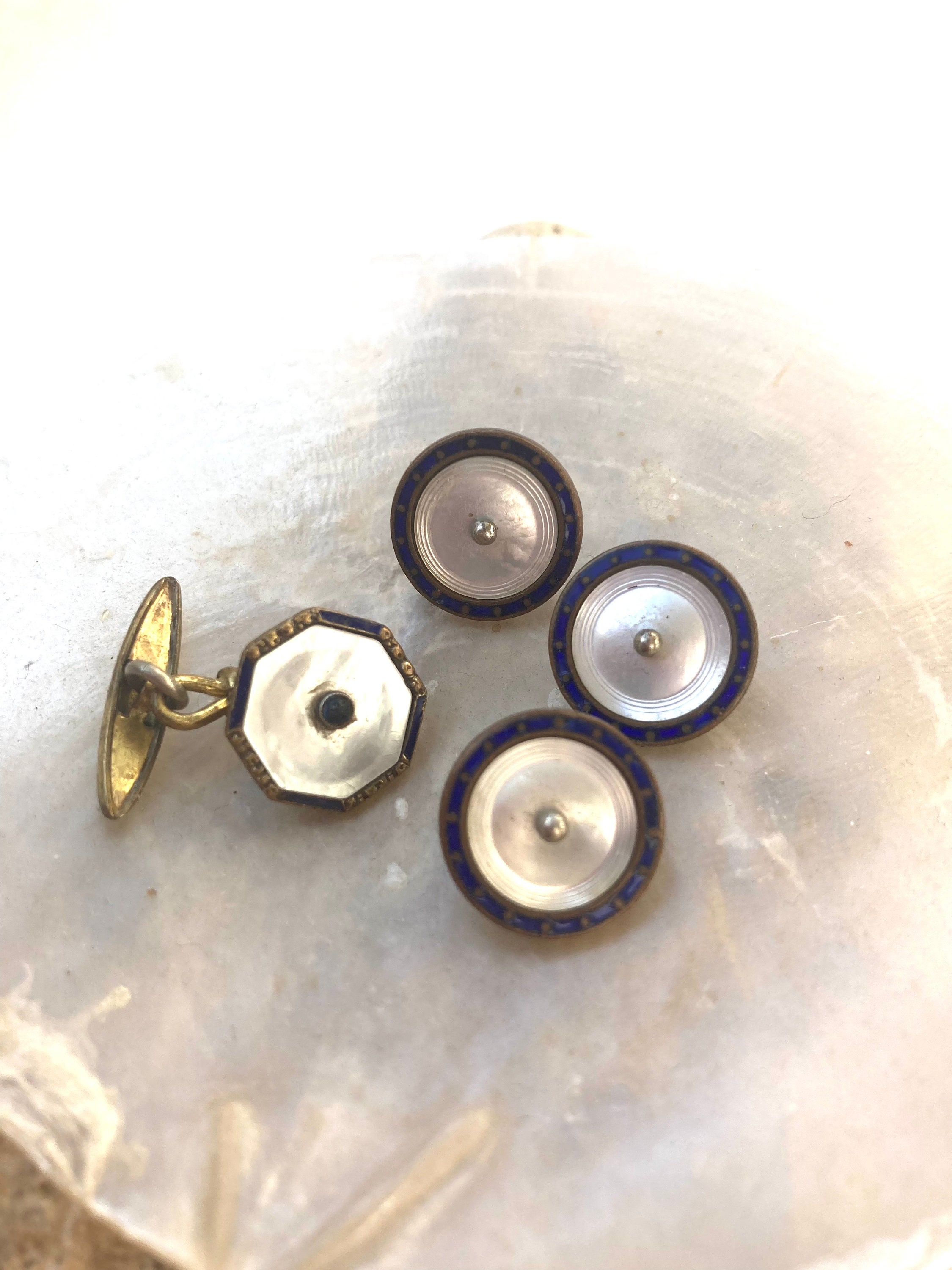 Vintage Brass Blue Enamel Buttons With Mother of Pearl - Etsy