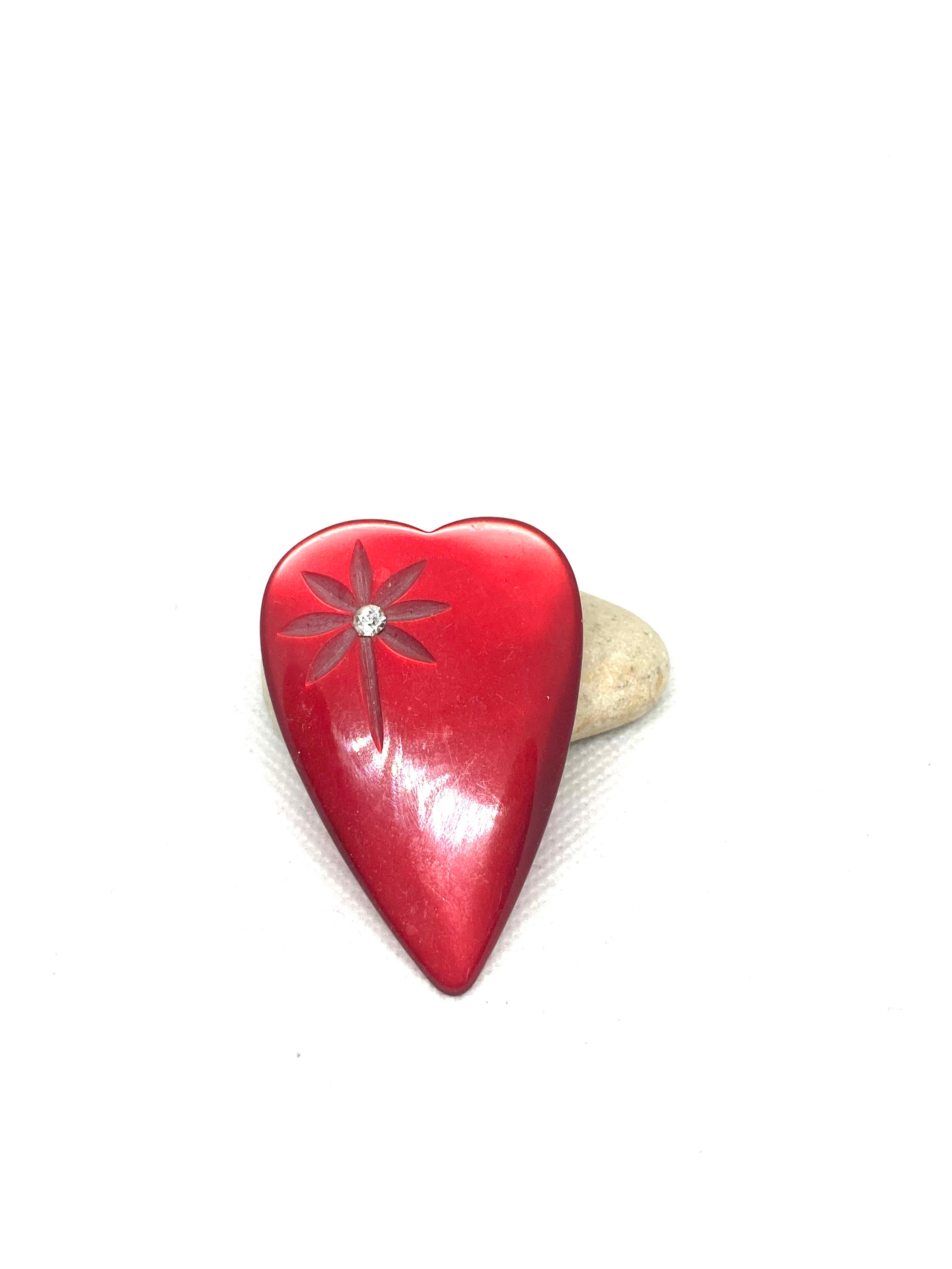 Vintage Large Plastic Red Heart Brooch - Etsy